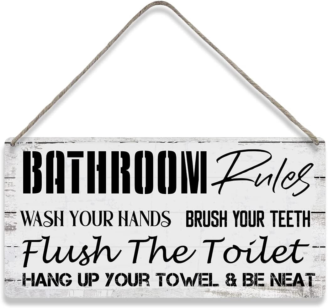 Bathroom Rules Wash Your Hands Quote Sayings Home Wall Decor Wooden ...