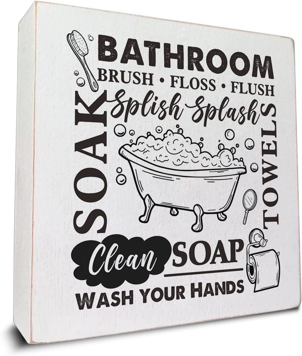 Bathroom Rules Wooden Box Sign Desk Decor, Rustic Wood Box Sign for ...