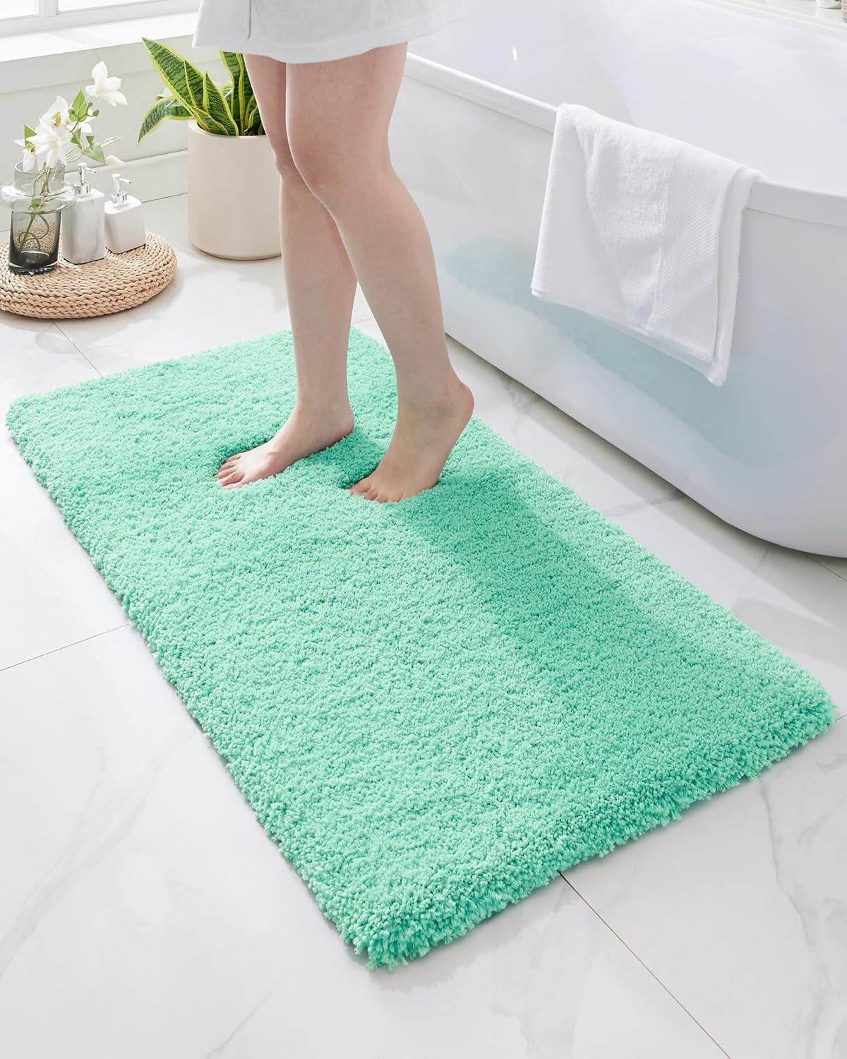 Bathroom Runner Rug 24x70 Spa Blue Non Slip Fluffy Long Bath Mat for ...