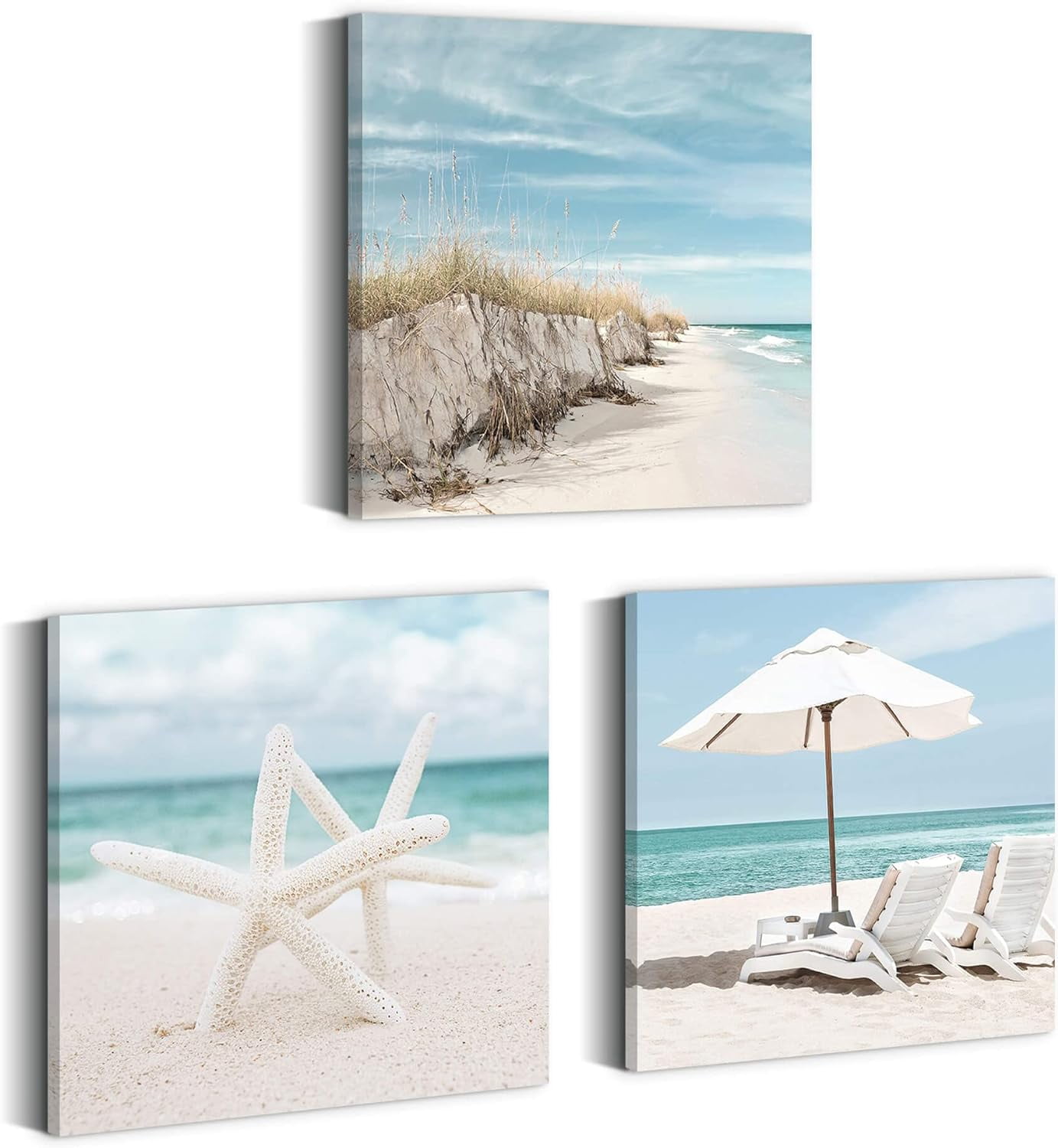 Bathroom Seascape Canvas Wall Art: 3 Pieces Relaxing Beach Scenery Wall ...