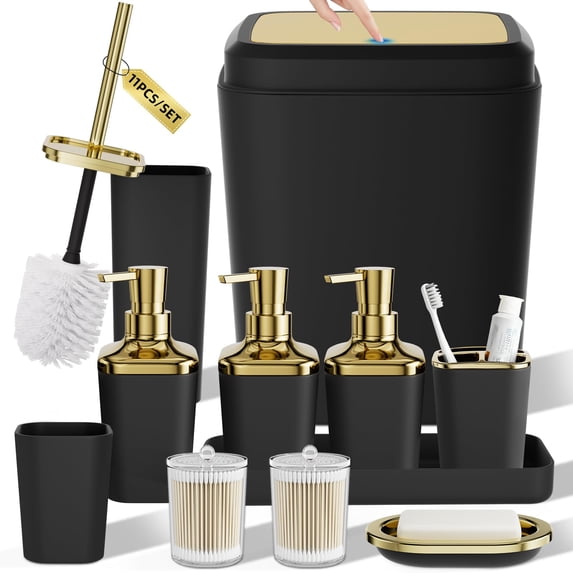 Bathroom Set - 1accessory Accessories Black Push-lid Trash Can 3pc Soap ...