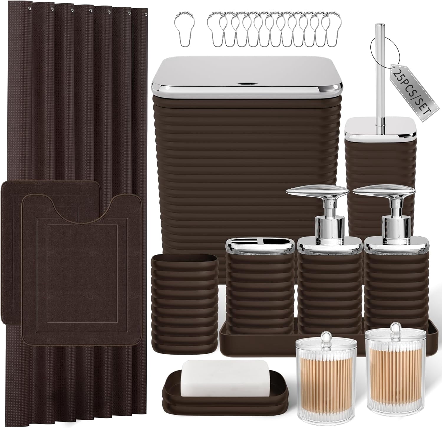 Bathroom Set - 25PC Bathroom Sets with Shower Curtain and Rugs, Brown ...