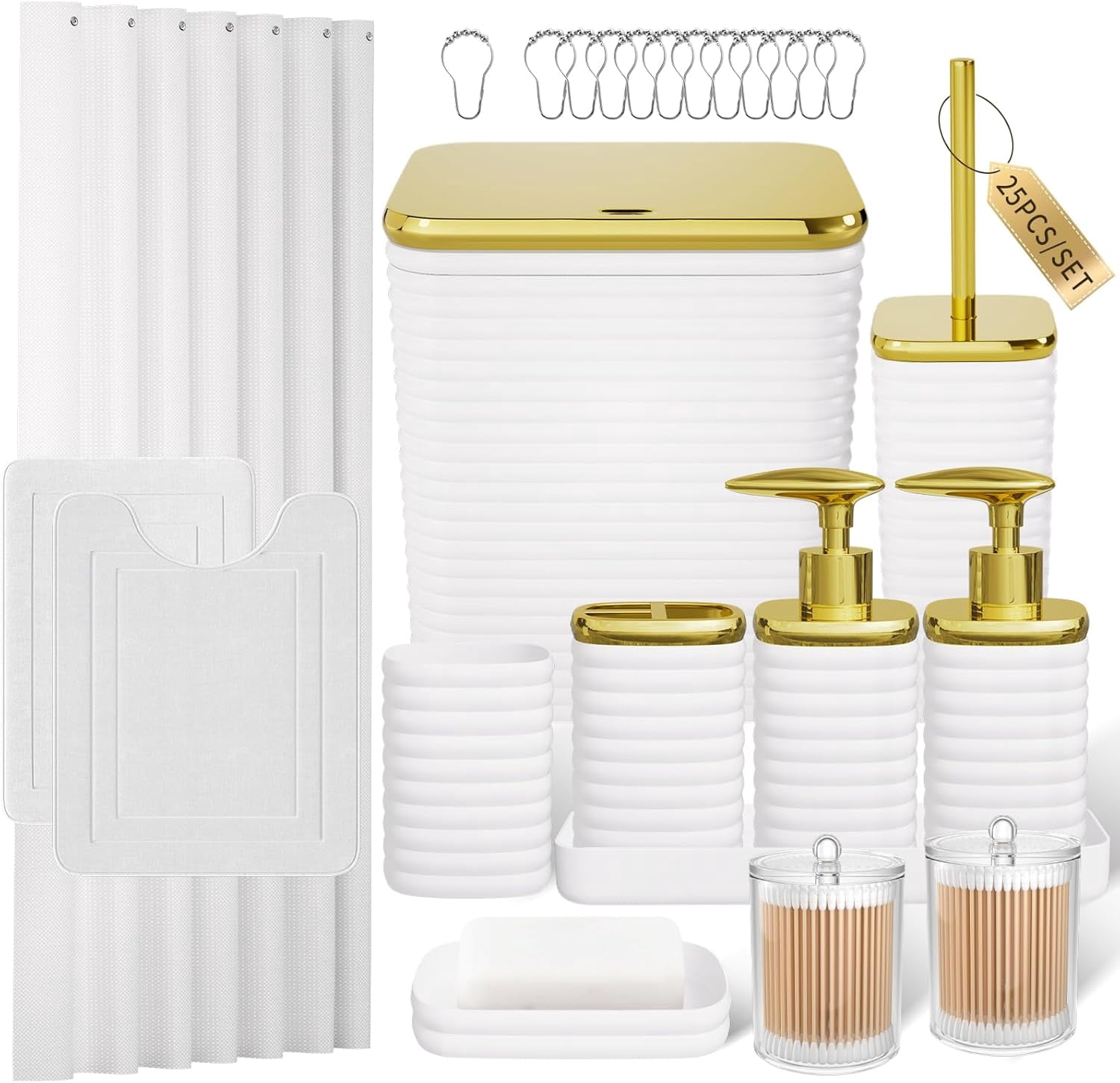 Bathroom Set - 25PC Bathroom Sets with Shower Curtain and Rugs, White ...