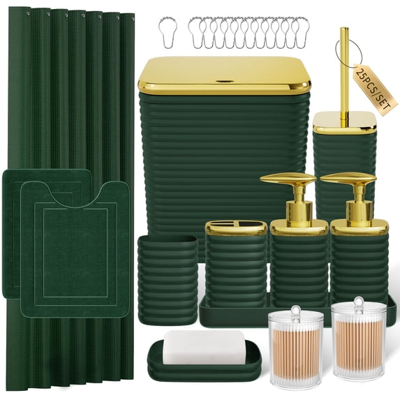 Bathroom Set - 25pc Sets With Shower Curtain And Rugs Green Accessory ...