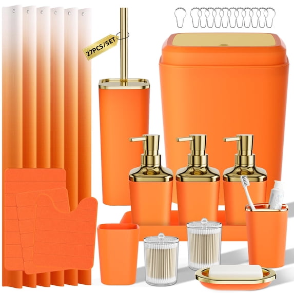 Bathroom Set - 27pc Sets With Shower Curtain And Rugs Accessory Orange ...