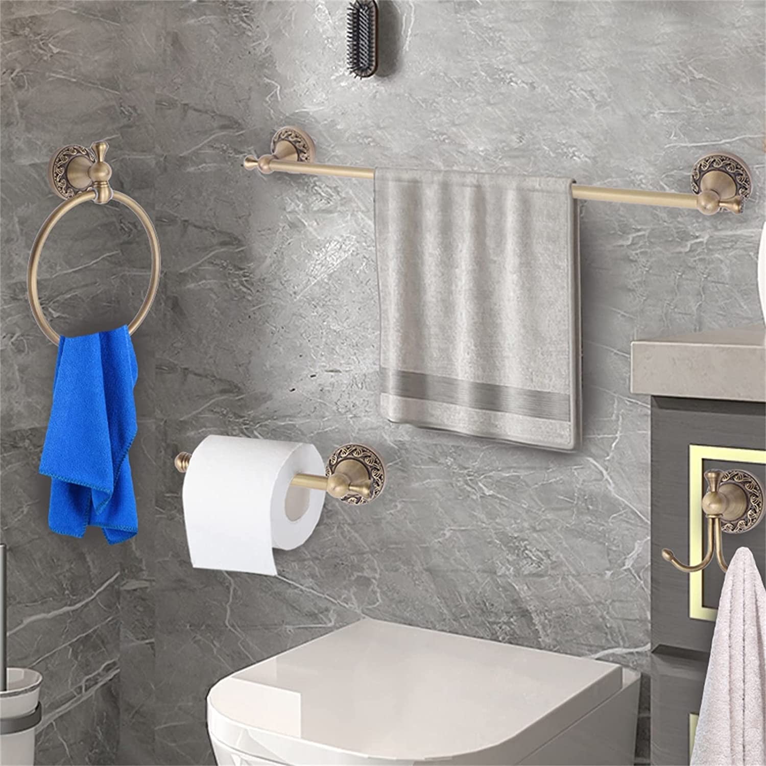 Bathroom Set Antique Brass Bathroom Accessories Set 4 Piece Wall ...