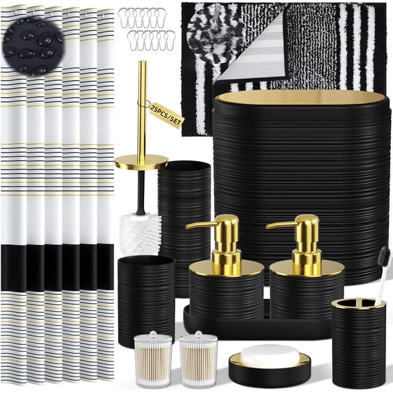 Bathroom Set - Bathroom Sets with Shower Curtain and Rugs, 25PC ...