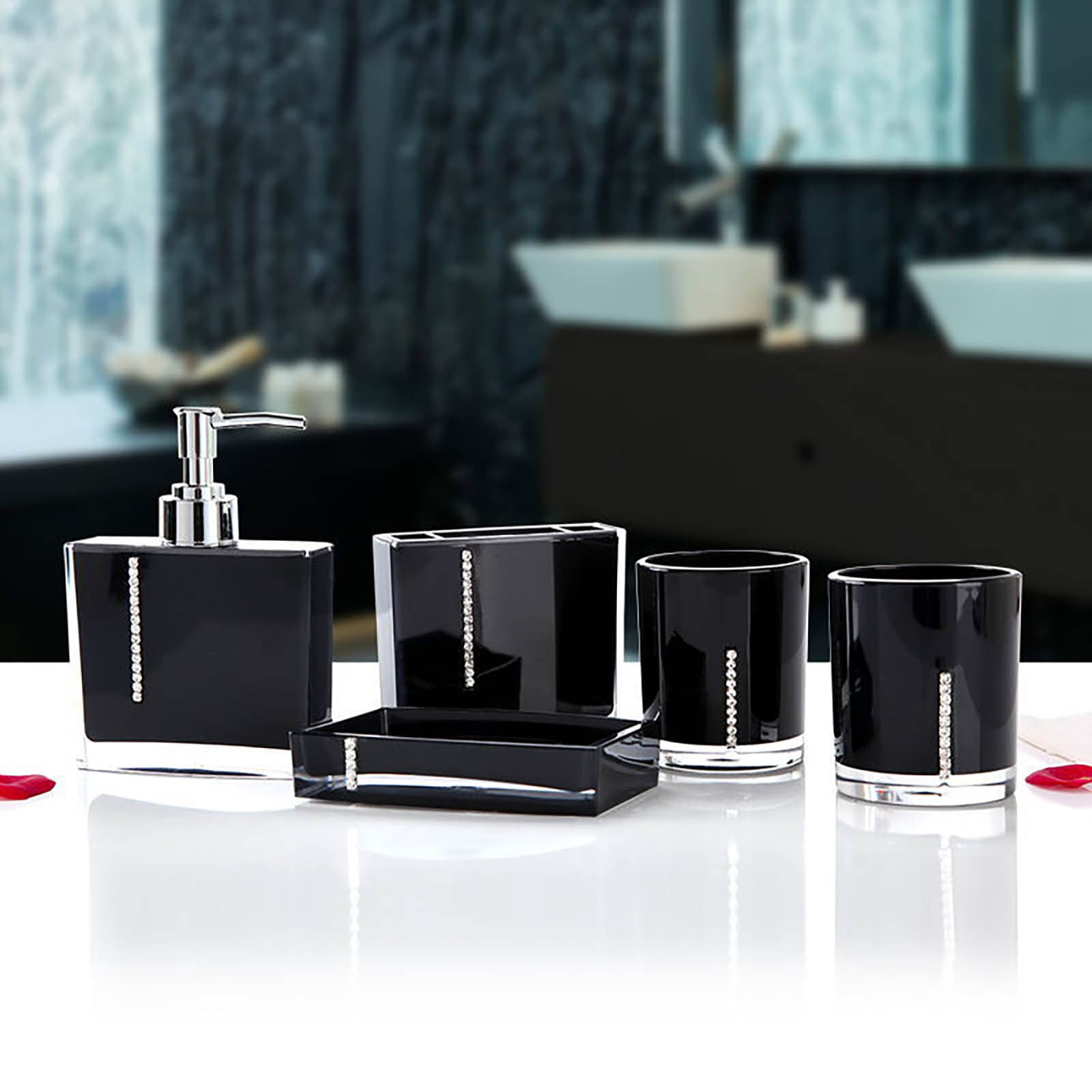 Bathroom Set of Five Acrylic Bathroom Wash Kit Sanitary Ware Black - Bathroom Set Five Piece ...