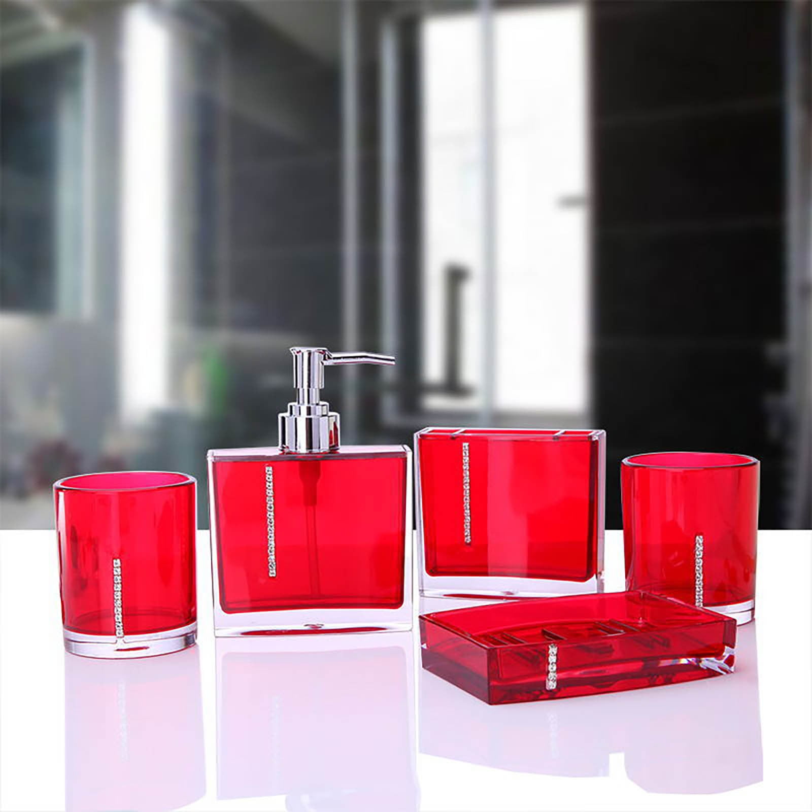 Bathroom Set of Five Acrylic Bathroom Wash Kit Sanitary Ware Red ...