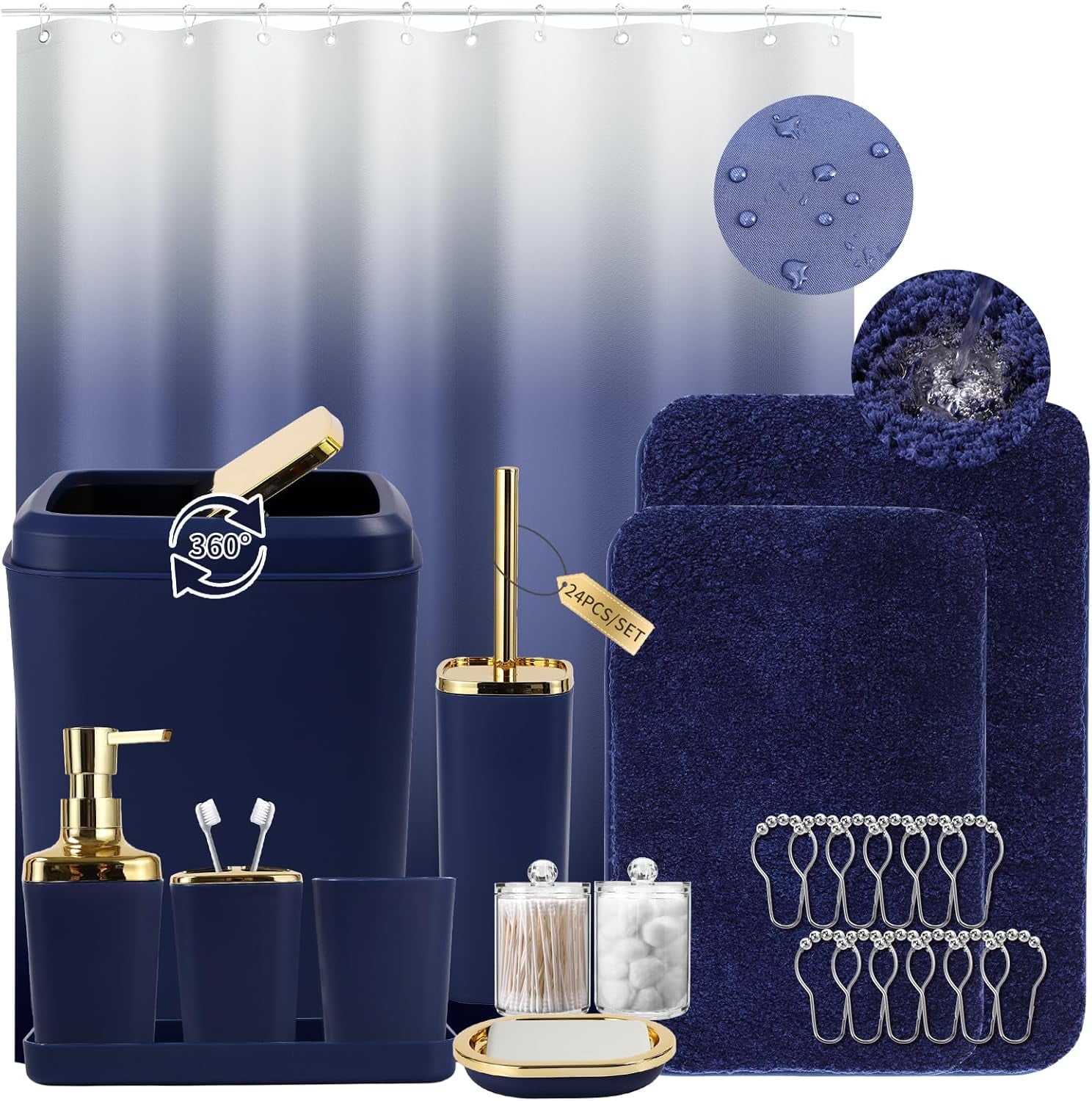 Bathroom Set - Navy Blue Bathroom Sets with Shower Curtain and Rugs ...