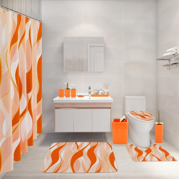 Bathroom Set - Orange And Accessories Sets With Shower Curtain Rugs ...