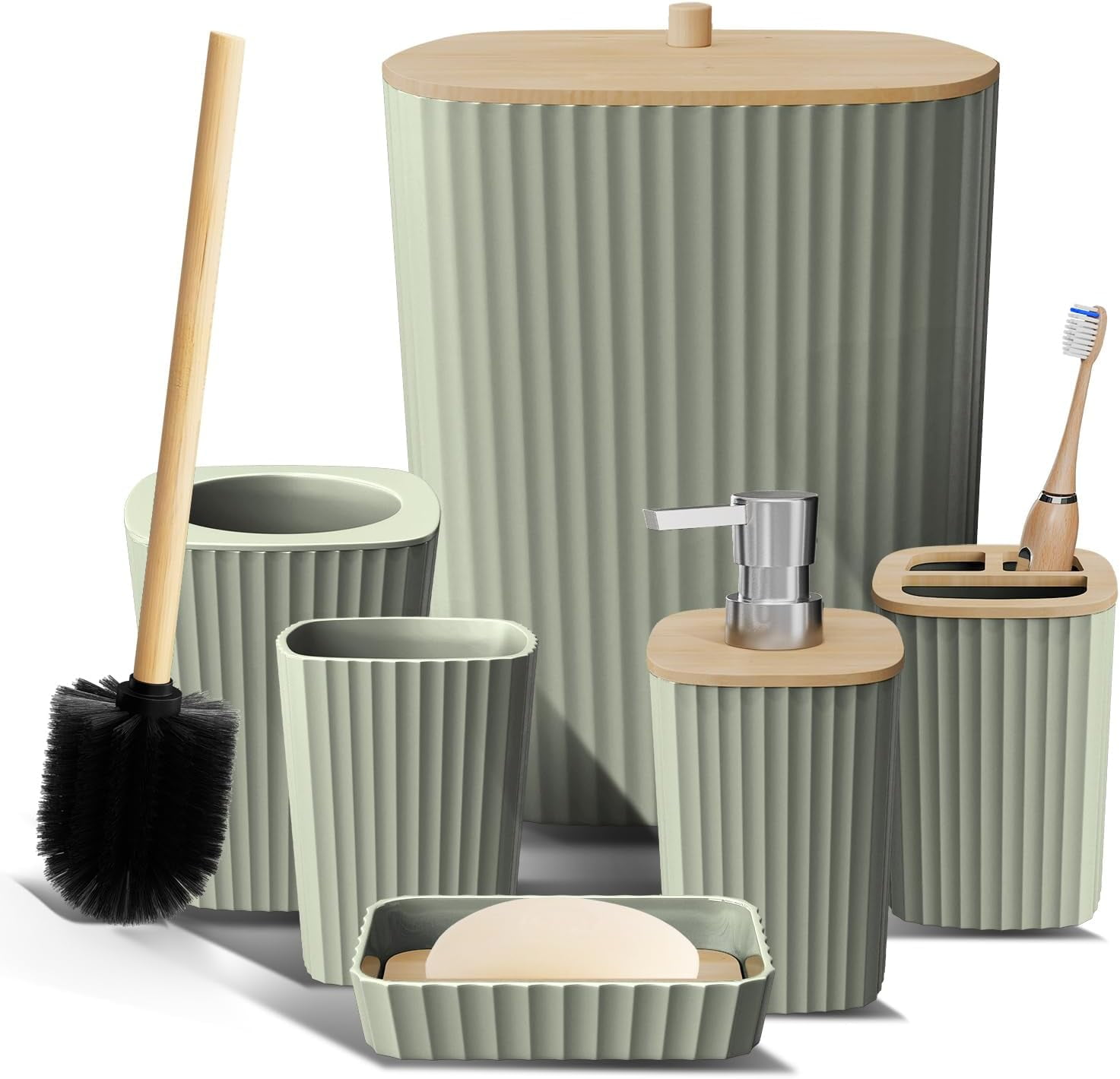 Bathroom Set - Sage Green Bathroom Accessories Set, 6PC Bathroom ...