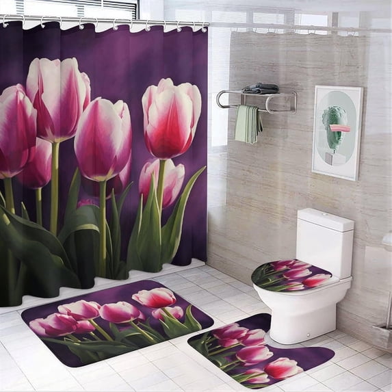 Bathroom Set, Tulips Printed Bathroom Set,Bathroom Set 4-Piece Set ...