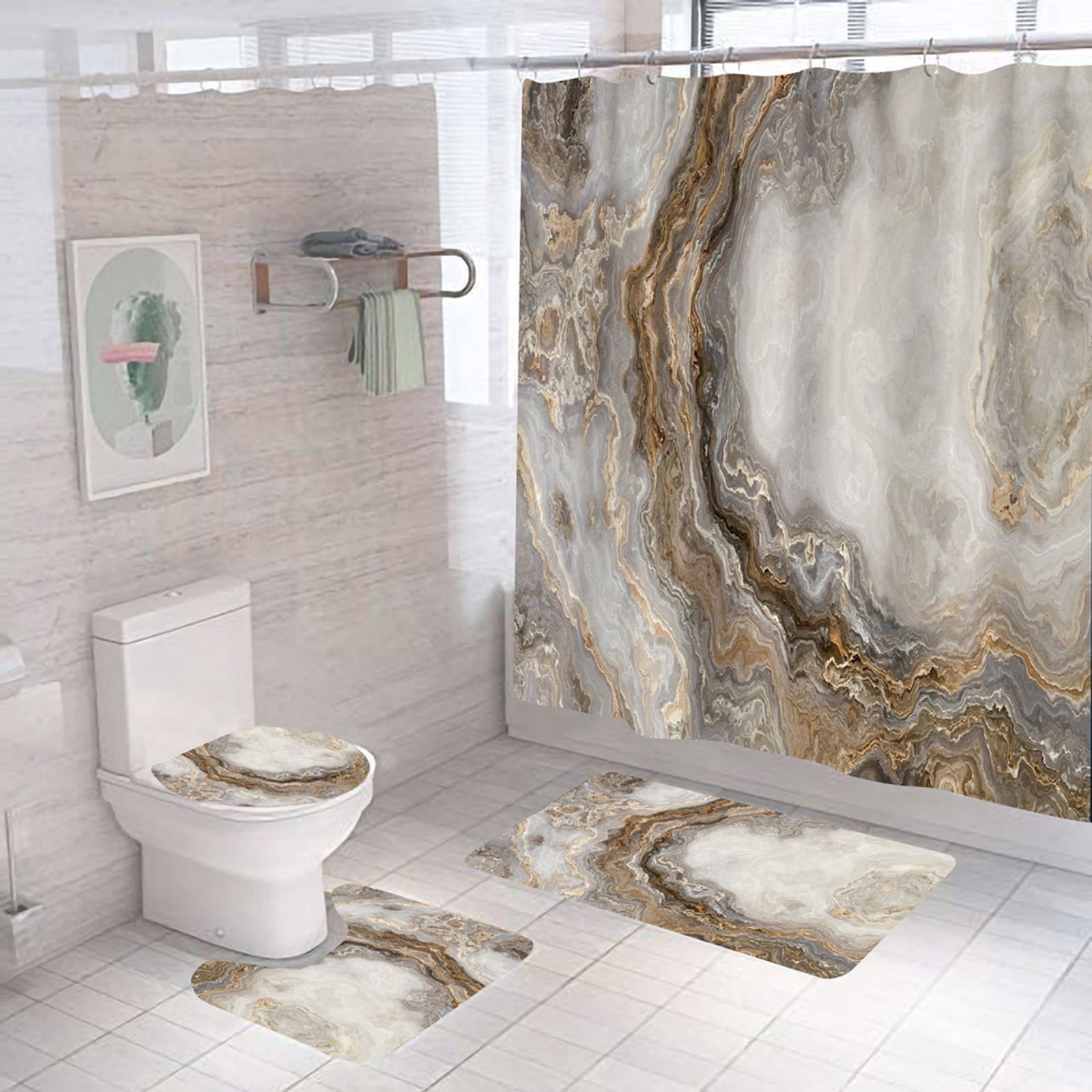 WEXIA Modern Collection Soft 4-Piece Brown Marble Bathroom Linen ...