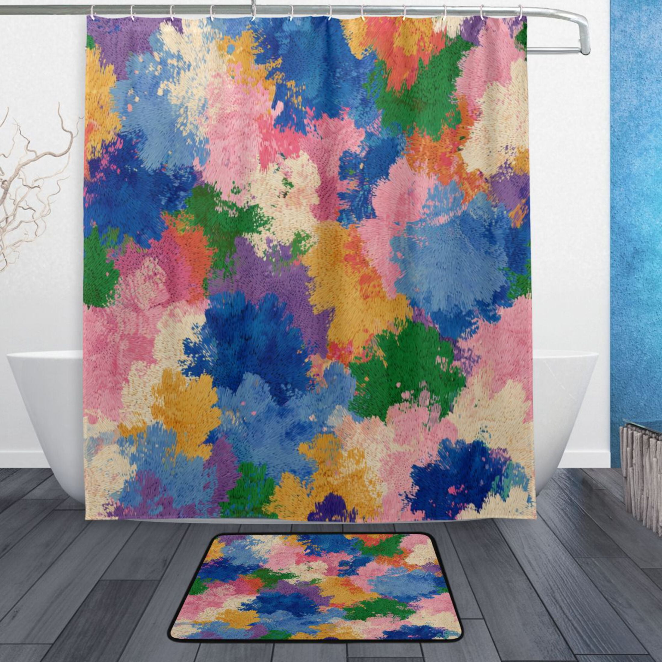 Bathroom Sets Curtain and Rug Sets 23.6x15.7 in Non-Slip Mat and 60x72 ...