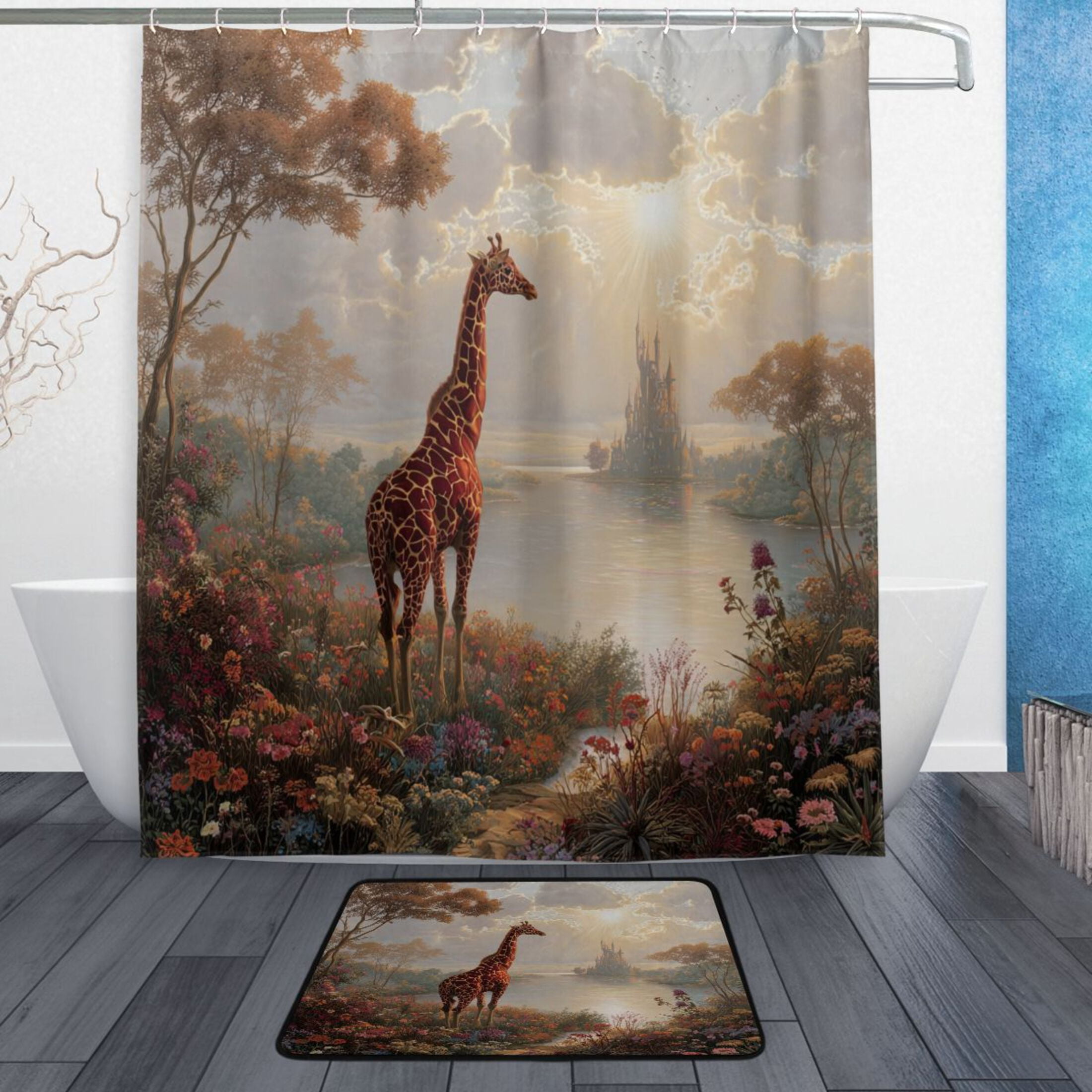 Bathroom Sets Curtain and Rug Sets 23.6x15.7 in Non-Slip Mat and 60x72 ...