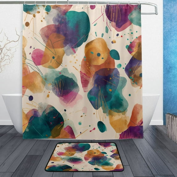 Bathroom Sets Curtain and Rug Sets 23.6x15.7 in Non-Slip Mat and 60x72 ...