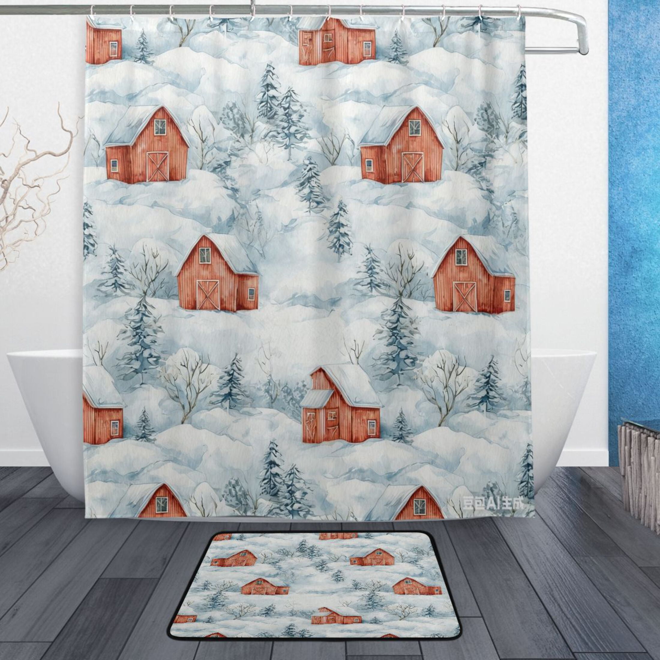 Bathroom Sets Curtain and Rug Sets 23.6x15.7 in Non-Slip Mat and 60x72 ...