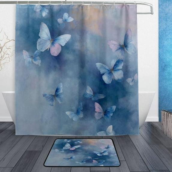 Bathroom Sets Curtain and Rug Sets 23.6x15.7 in Non-Slip Mat and 66x72 ...