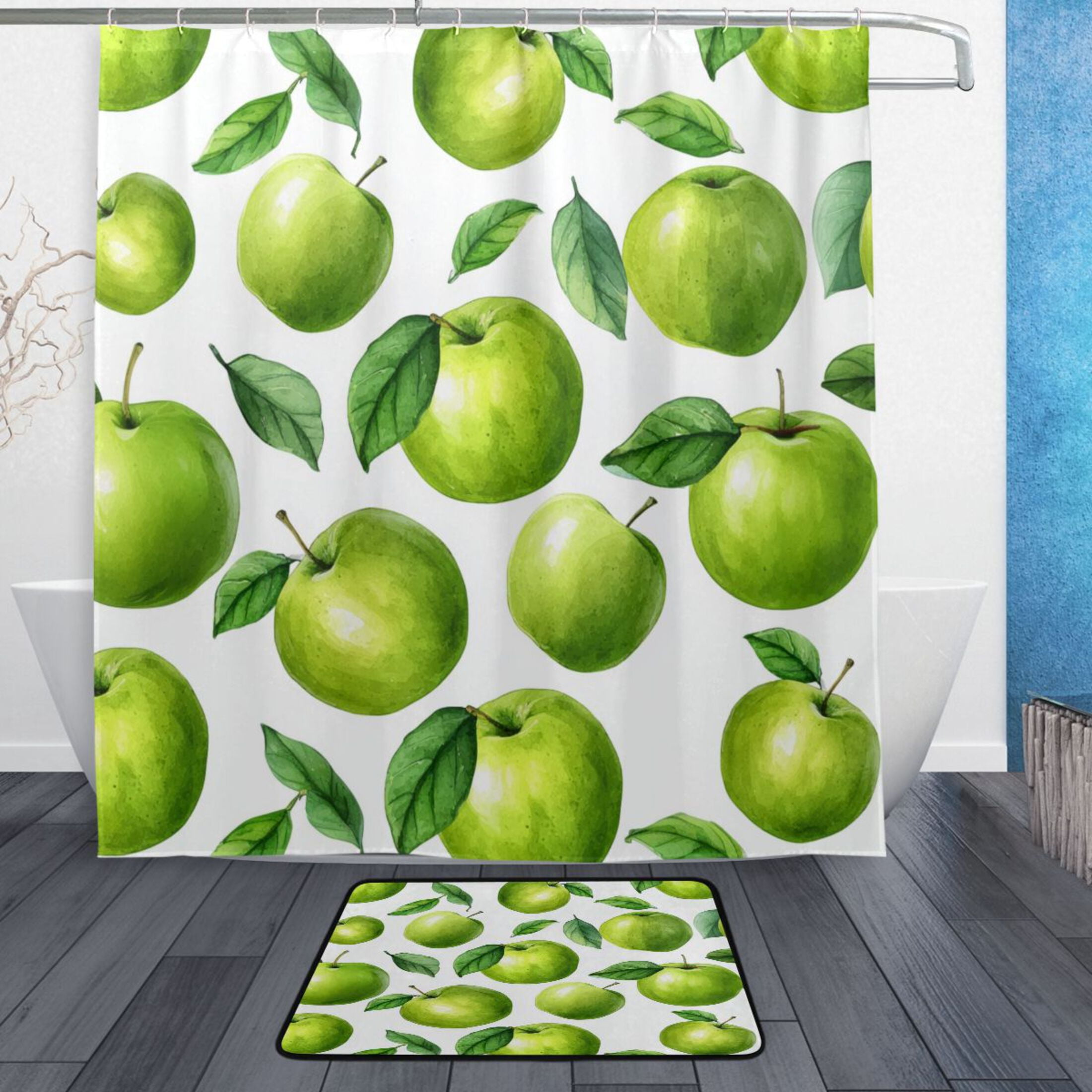 Bathroom Sets Curtain and Rug Sets 23.6x15.7 in Non-Slip Mat and 66x72 ...