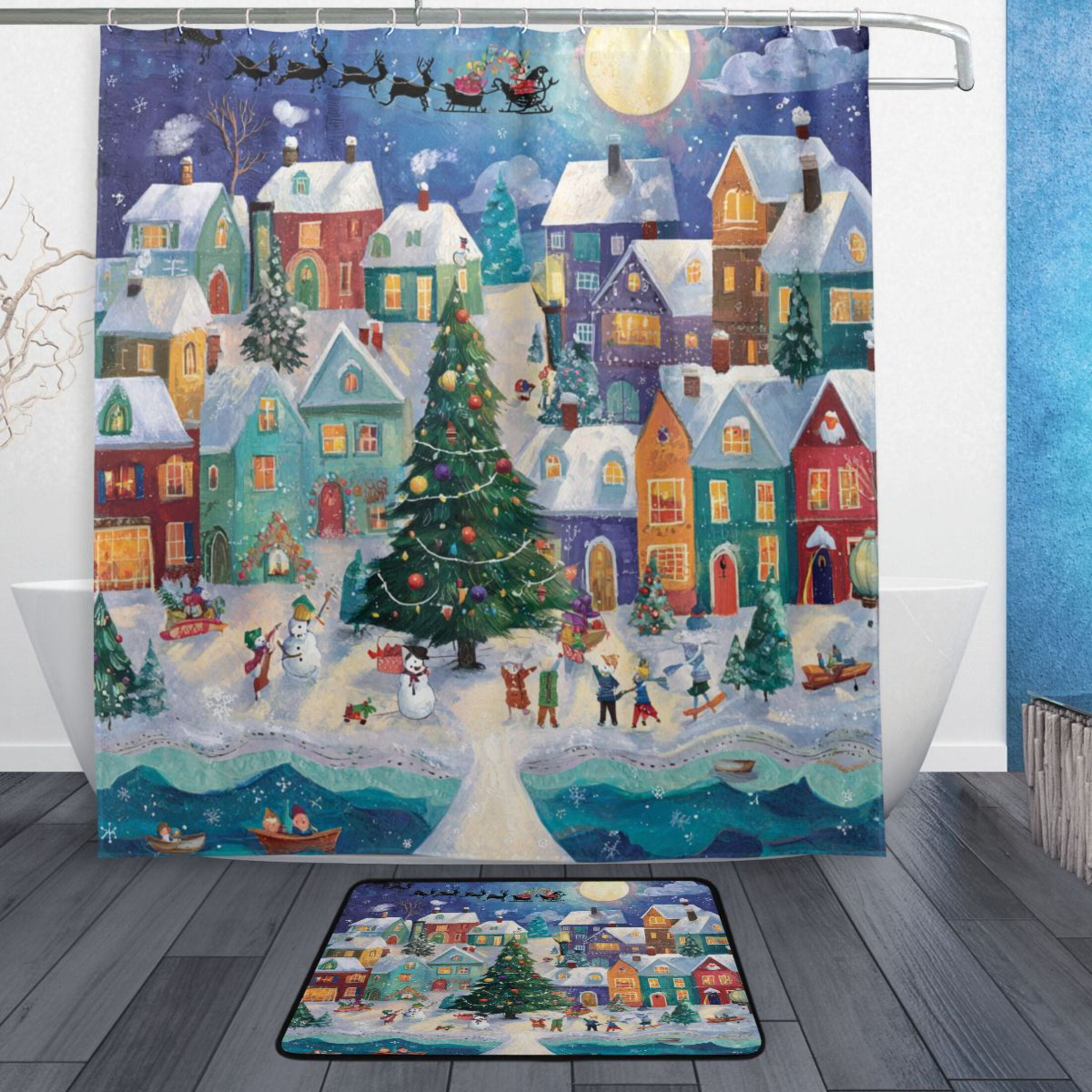 Bathroom Sets Curtain and Rug Sets 23.6x15.7 in Non-Slip Mat and 66x72 ...