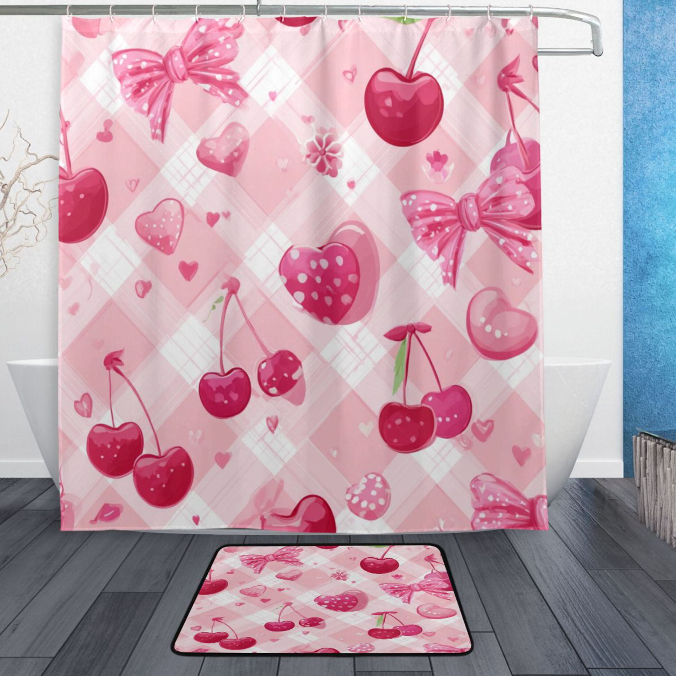 Bathroom Sets Curtain and Rug Sets 23.6x15.7 in Non-Slip Mat and 66x72 ...
