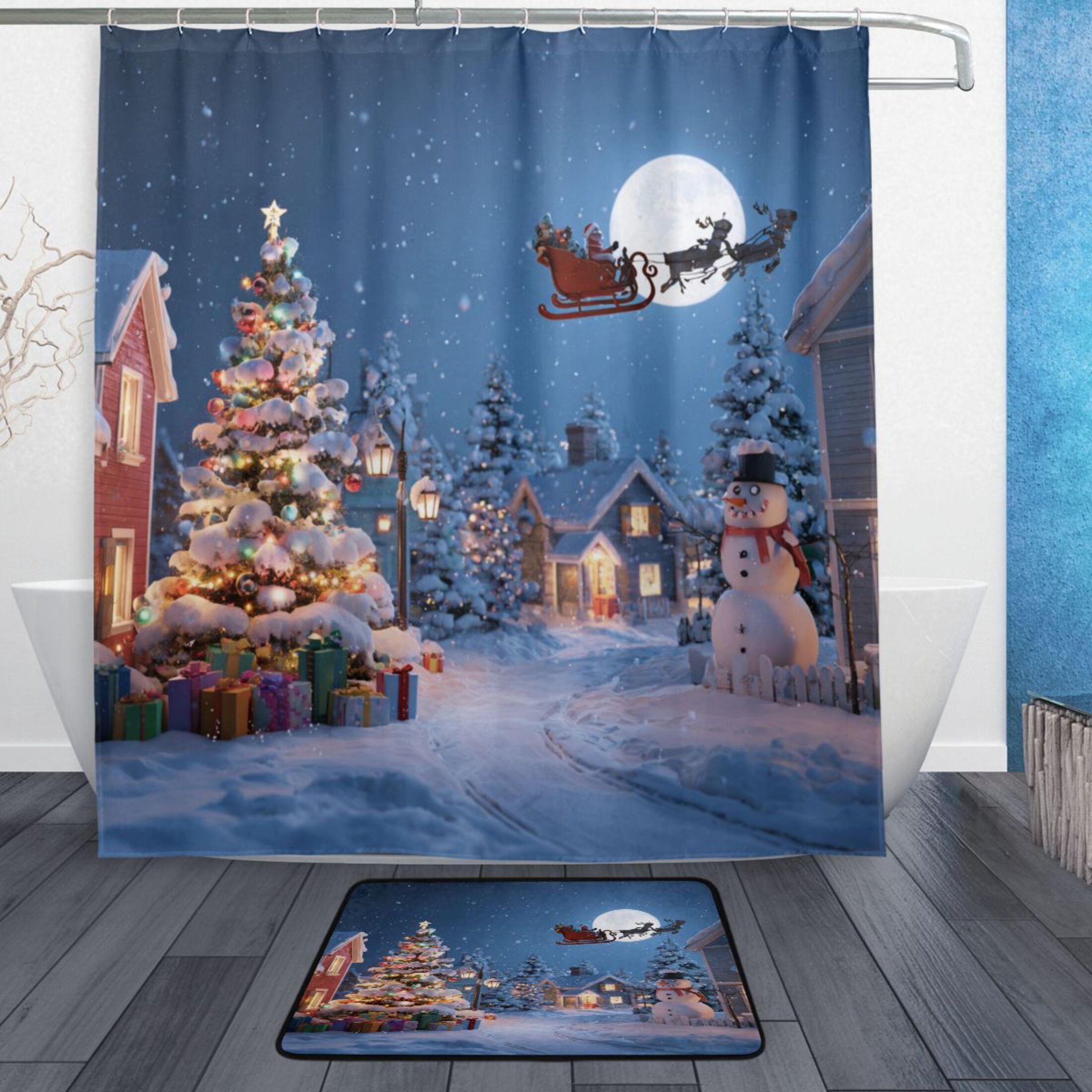 Bathroom Sets Curtain and Rug Sets 23.6x15.7 in Non-Slip Mat and 66x72 ...