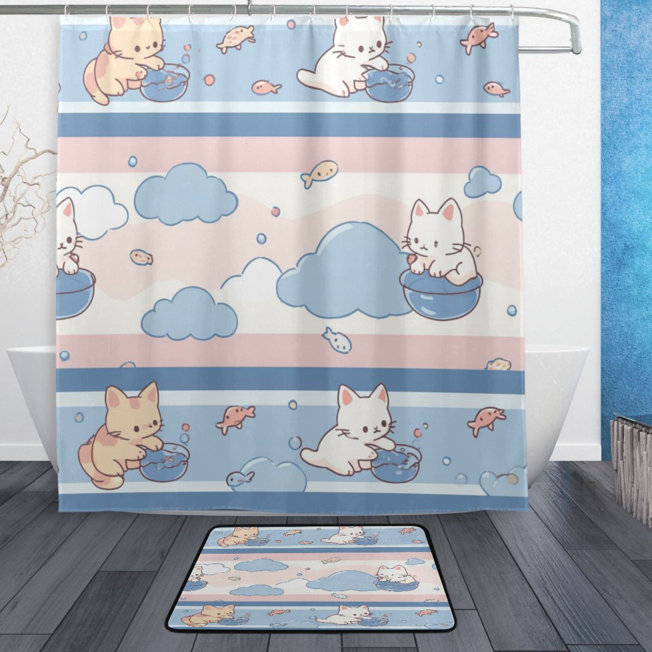 Bathroom Sets Curtain and Rug Sets 23.6x15.7 in Non-Slip Mat and 66x72 ...