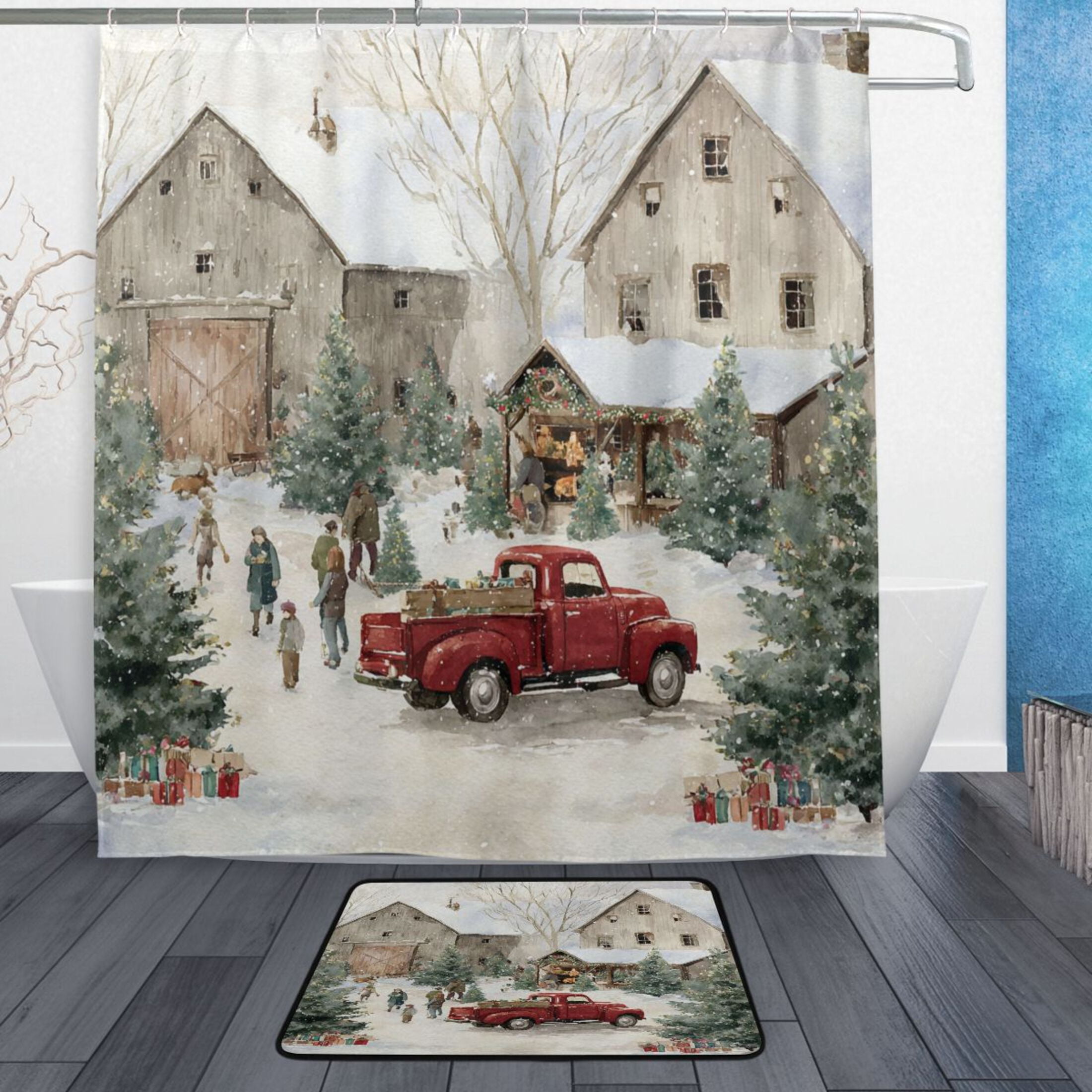 Bathroom Sets Curtain and Rug Sets 23.6x15.7 in Non-Slip Mat and 66x72 ...