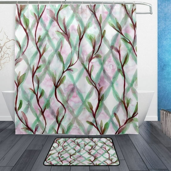 Bathroom Sets Curtain and Rug Sets 23.6x15.7 in Non-Slip Mat and 66x72 ...