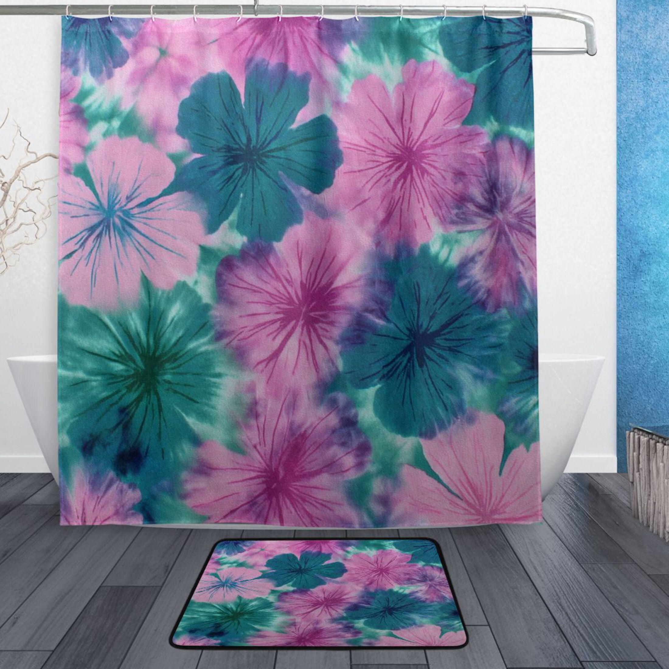 Bathroom Sets Curtain and Rug Sets 23.6x15.7 in Non-Slip Mat and 66x72 ...