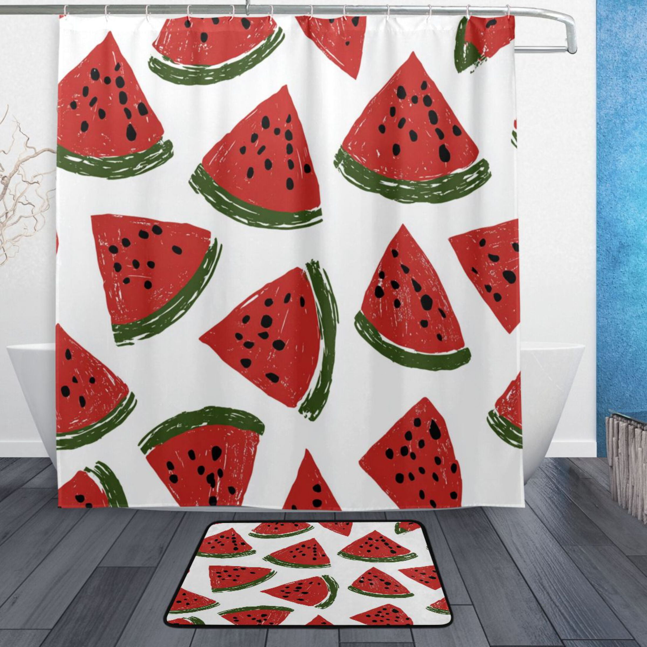 Bathroom Sets Curtain and Rug Sets 23.6x15.7 in Non-Slip Mat and 66x72 ...