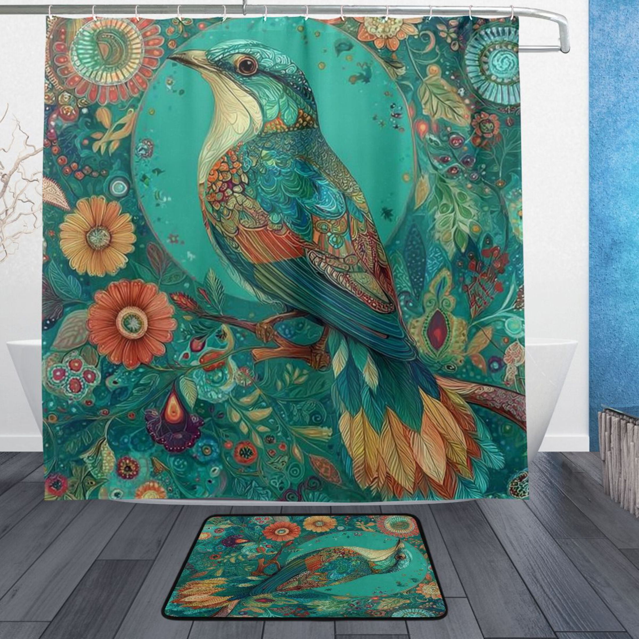 Bathroom Sets Curtain and Rug Sets 23.6x15.7 in Non-Slip Mat and 72x72 ...