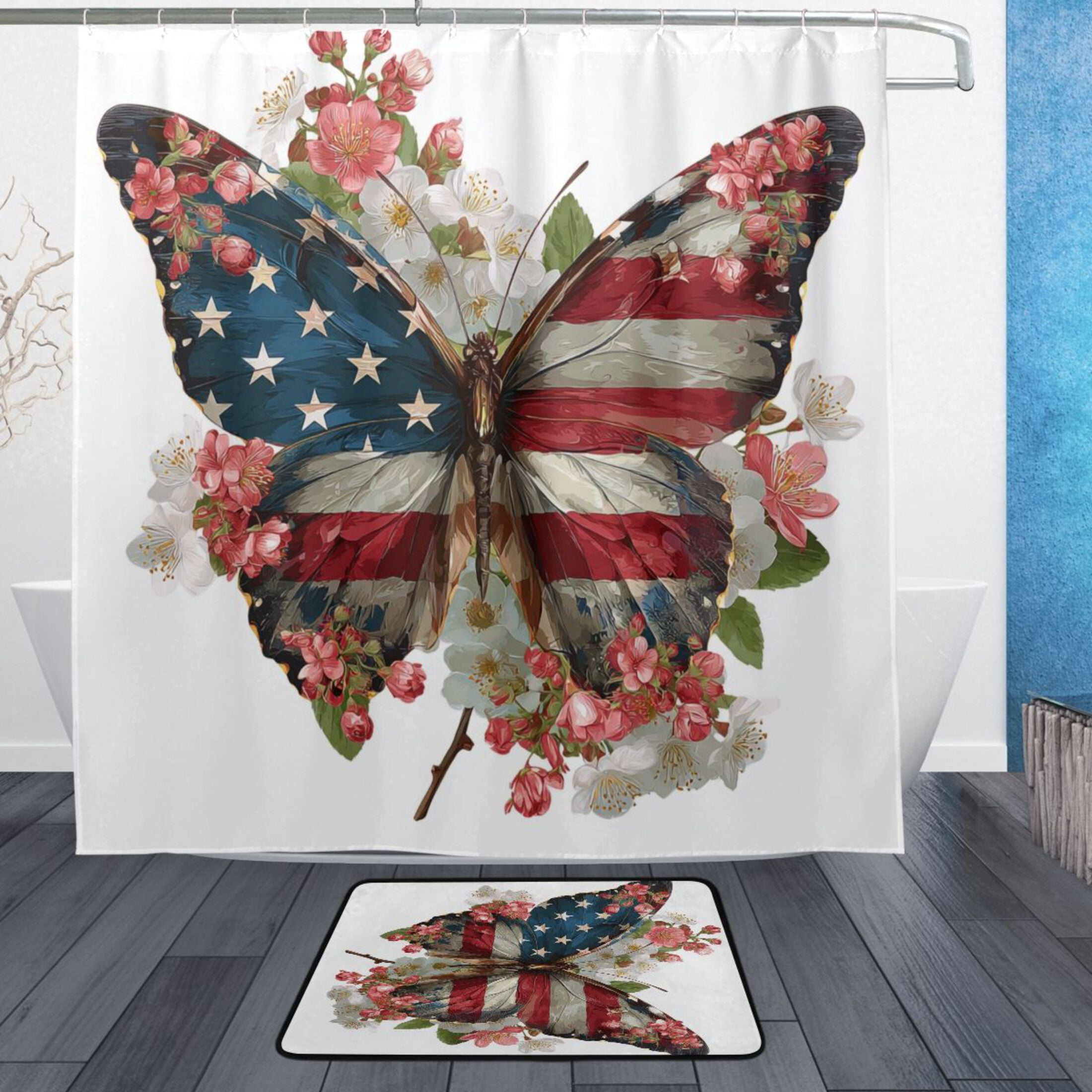 Bathroom Sets Curtain and Rug Sets 23.6x15.7 in Non-Slip Mat and 72x72 ...