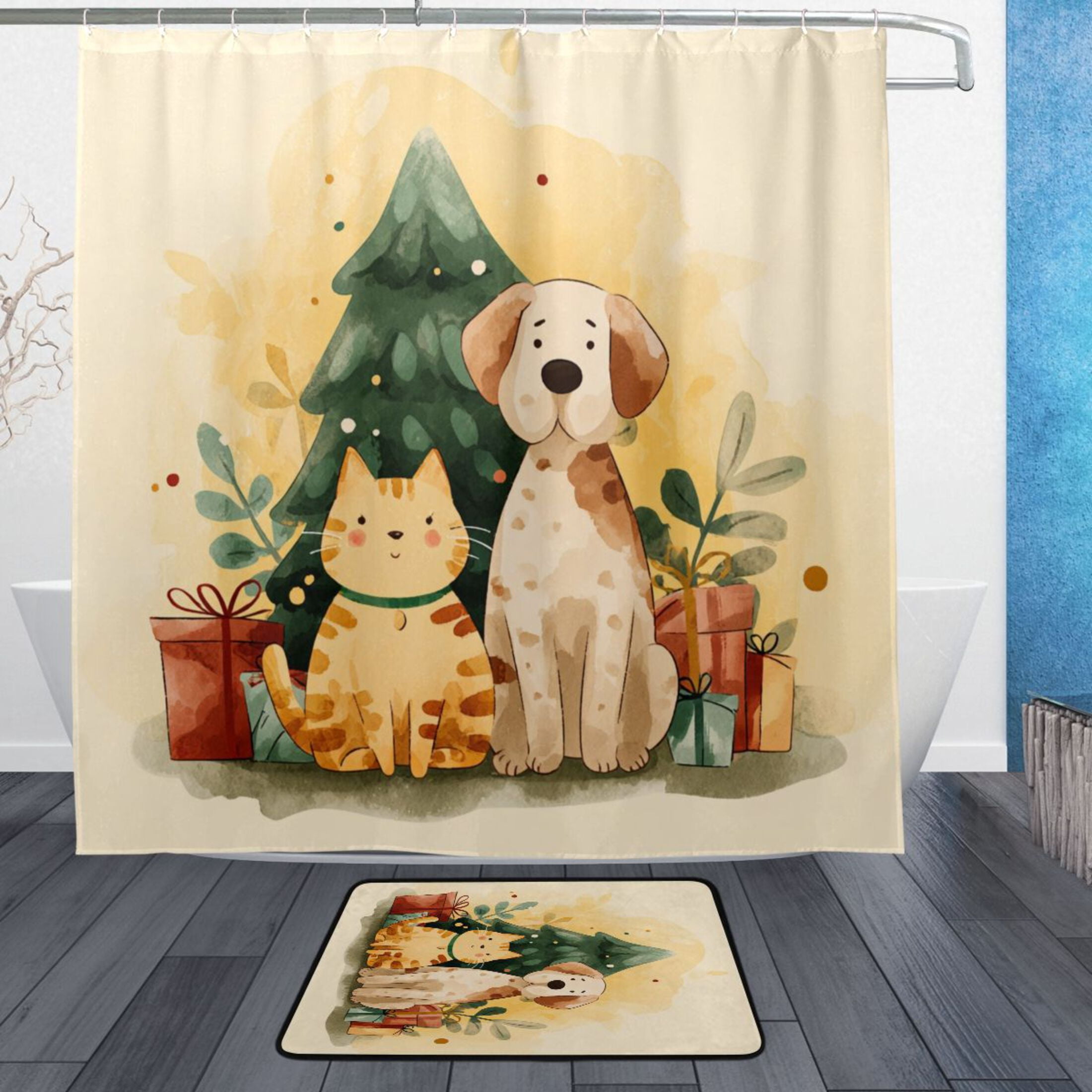 Bathroom Sets Curtain and Rug Sets 23.6x15.7 in Non-Slip Mat and 72x72 ...