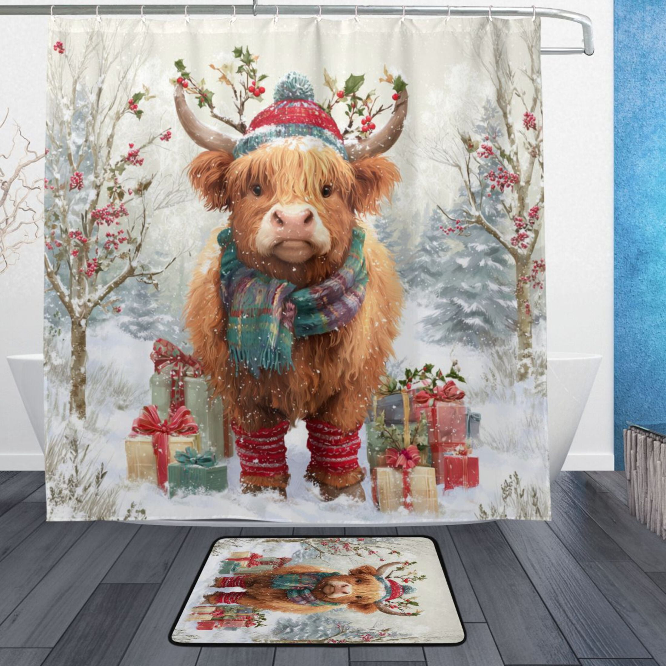 Bathroom Sets Curtain and Rug Sets 23.6x15.7 in Non-Slip Mat and 72x72 ...