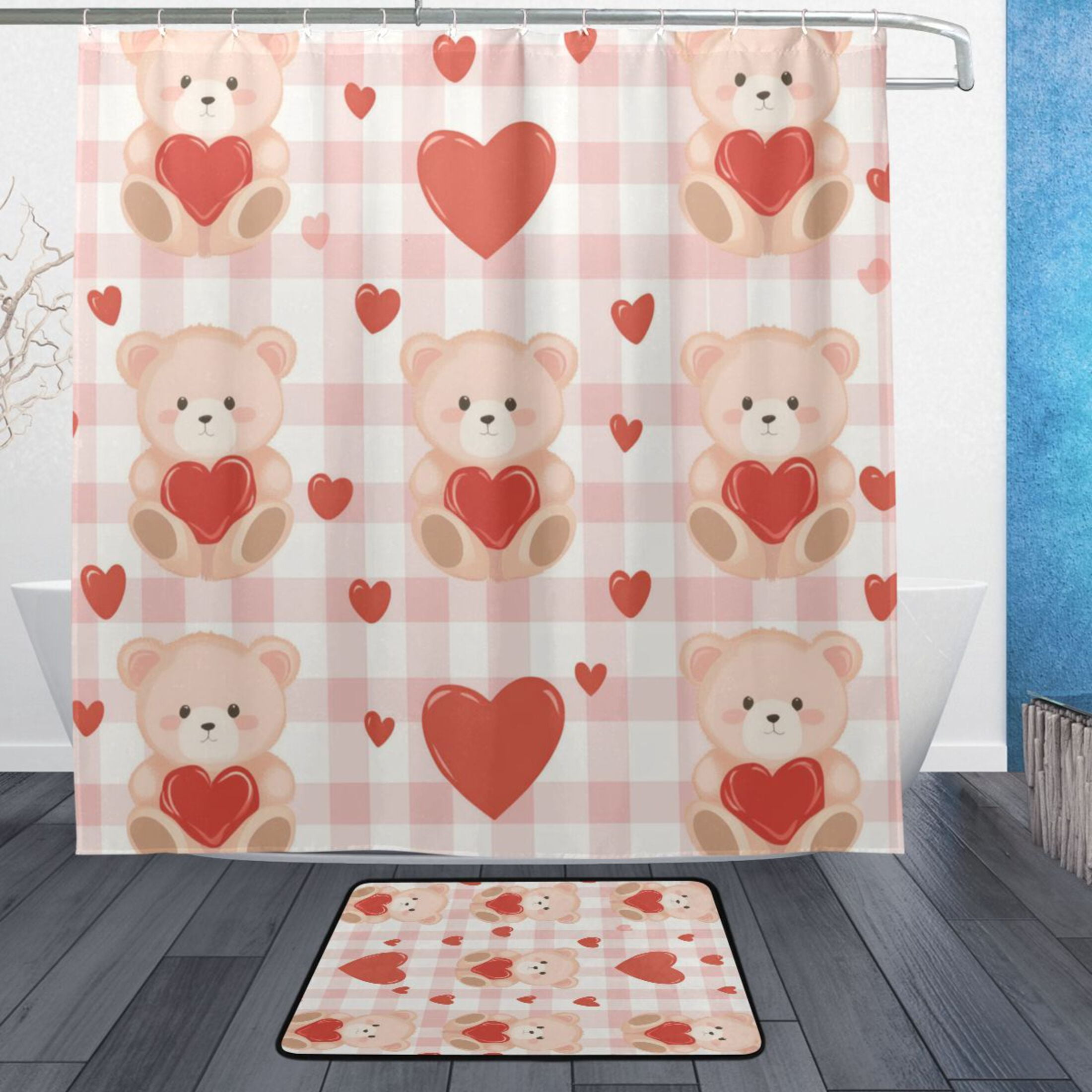 Bathroom Sets Curtain and Rug Sets 23.6x15.7 in Non-Slip Mat and 72x72 ...