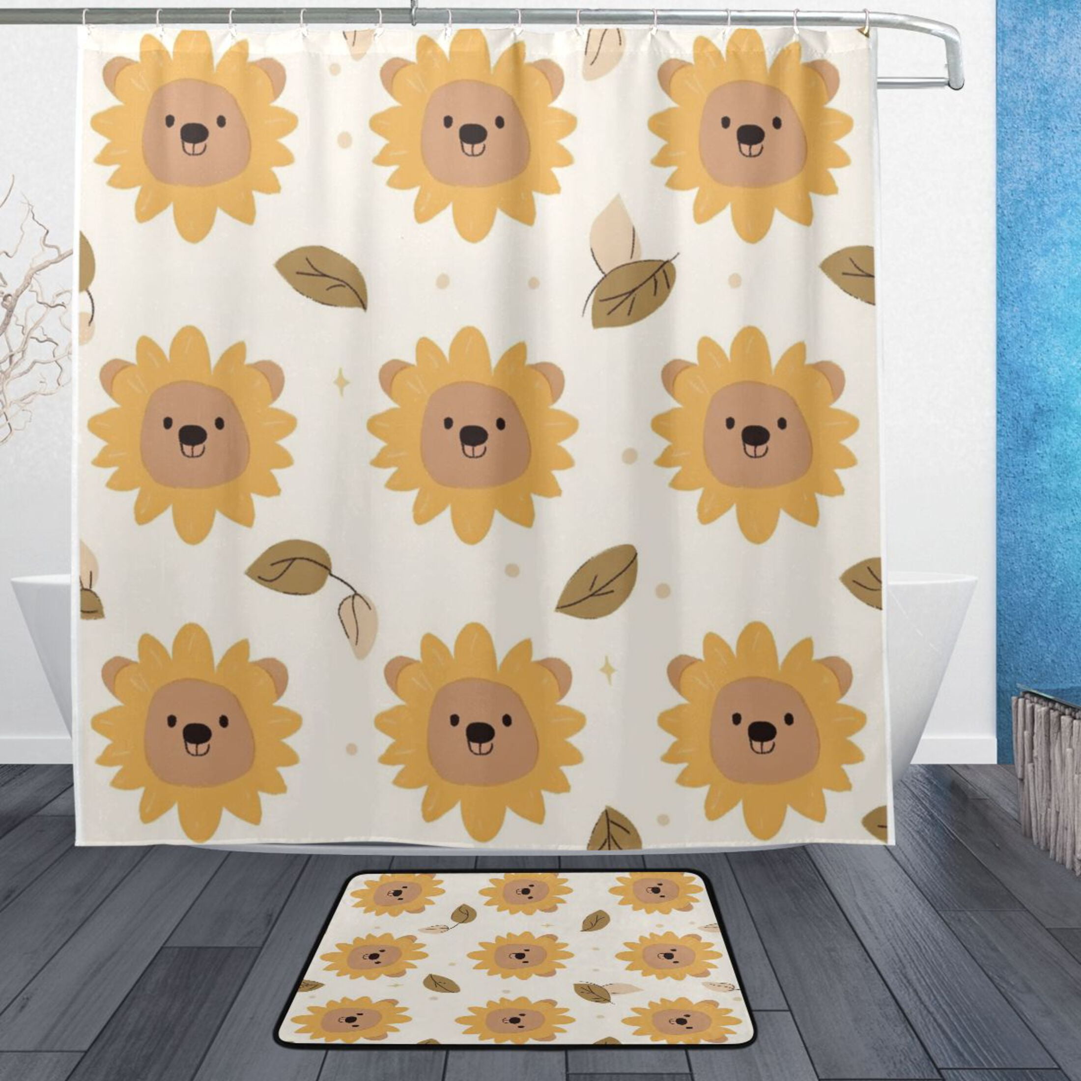 Bathroom Sets Curtain and Rug Sets 23.6x15.7 in Non-Slip Mat and 72x72 ...