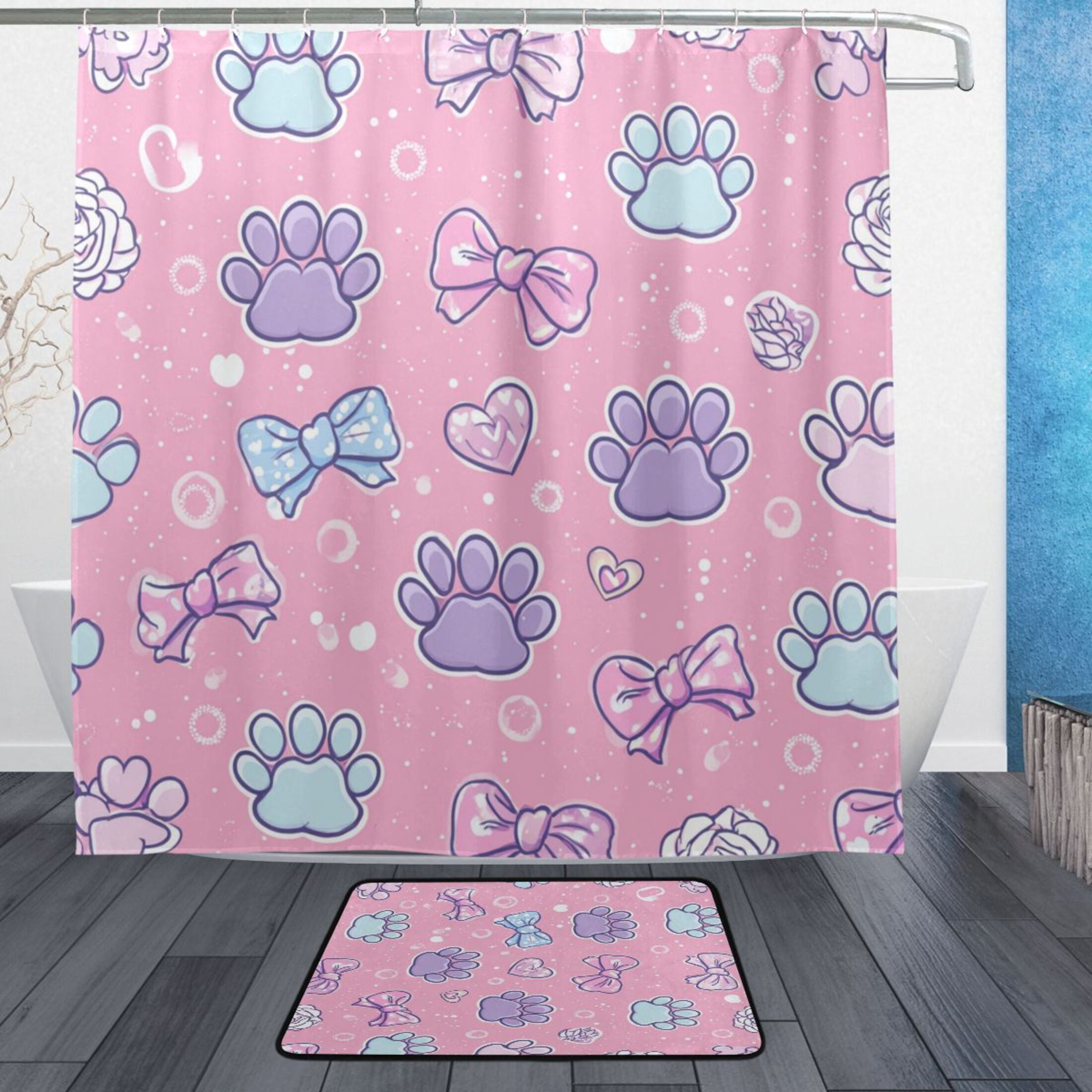 Bathroom Sets Curtain and Rug Sets 23.6x15.7 in Non-Slip Mat and 72x72 ...