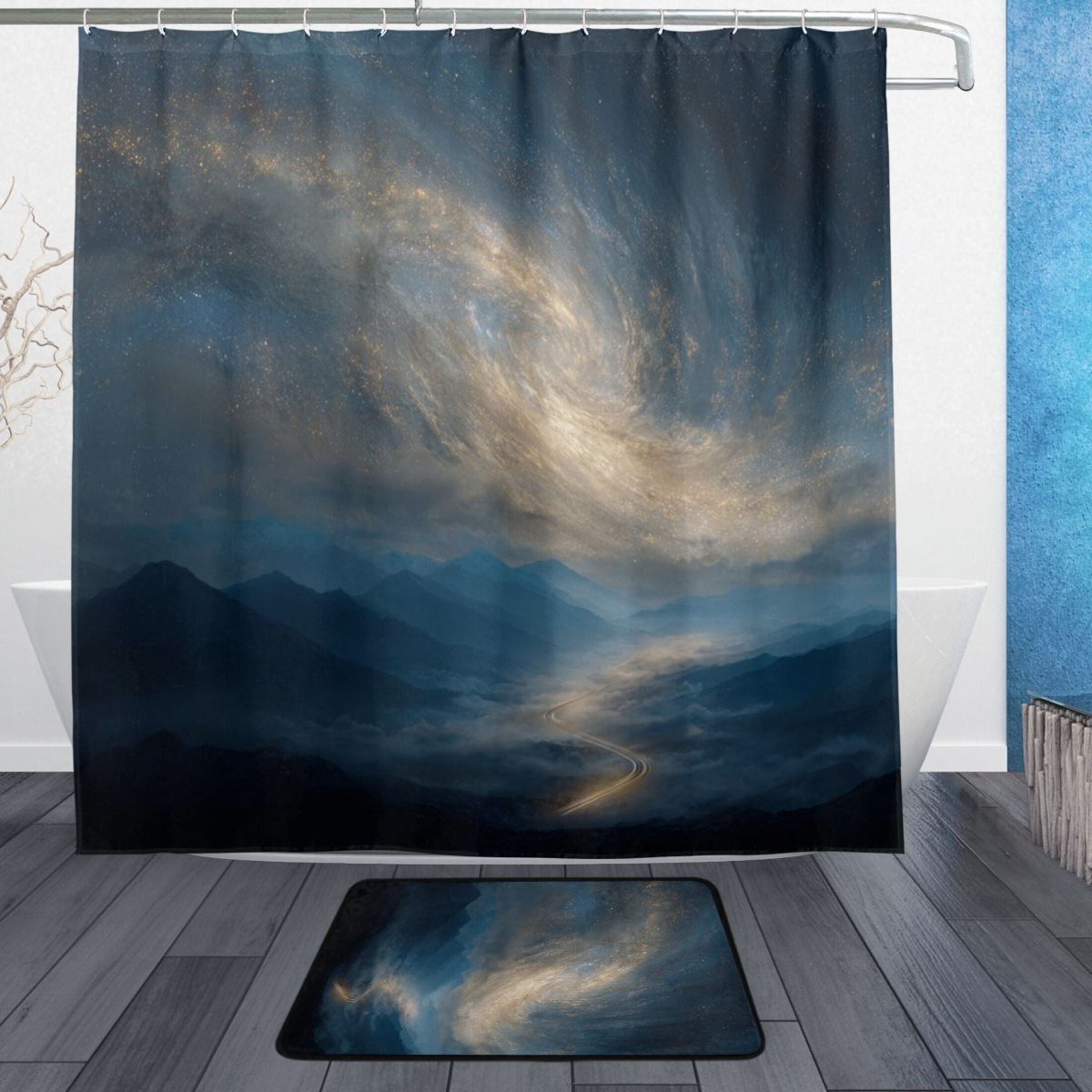 Bathroom Sets Curtain and Rug Sets 23.6x15.7 in Non-Slip Mat and 72x72 ...