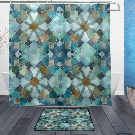 Bathroom Sets Curtain and Rug Sets 23.6x15.7 in Non-Slip Mat and 72x72 ...
