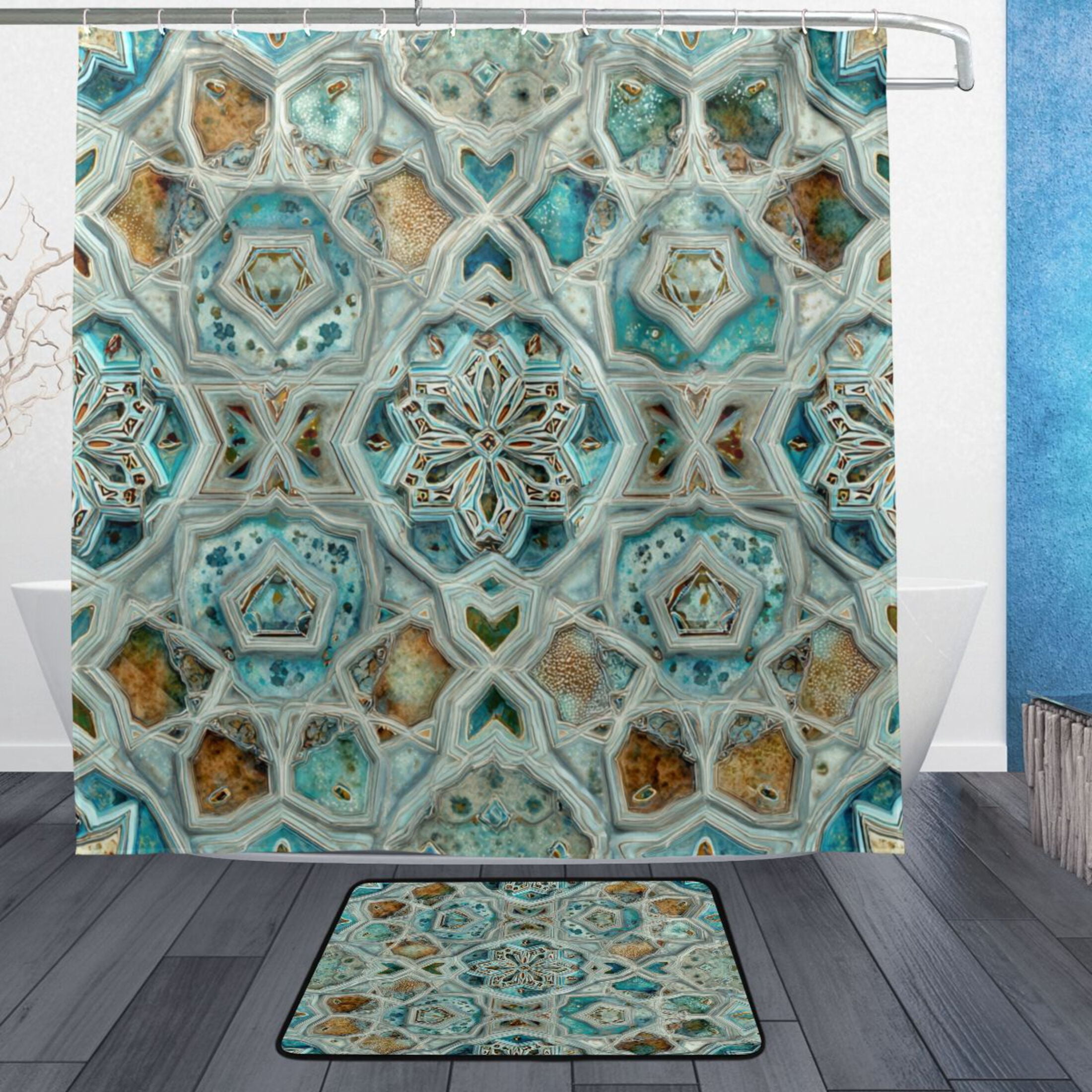 Bathroom Sets Curtain and Rug Sets 23.6x15.7 in Non-Slip Mat and 72x72 ...