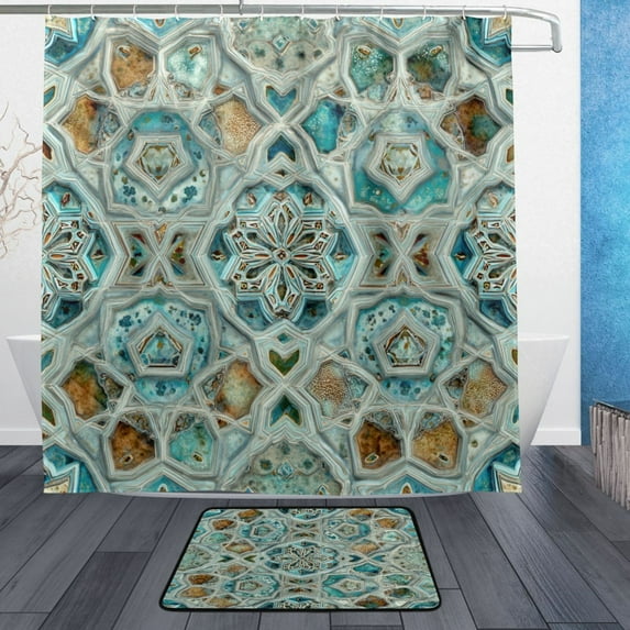 Bathroom Sets Curtain and Rug Sets 23.6x15.7 in Non-Slip Mat and 72x72 ...