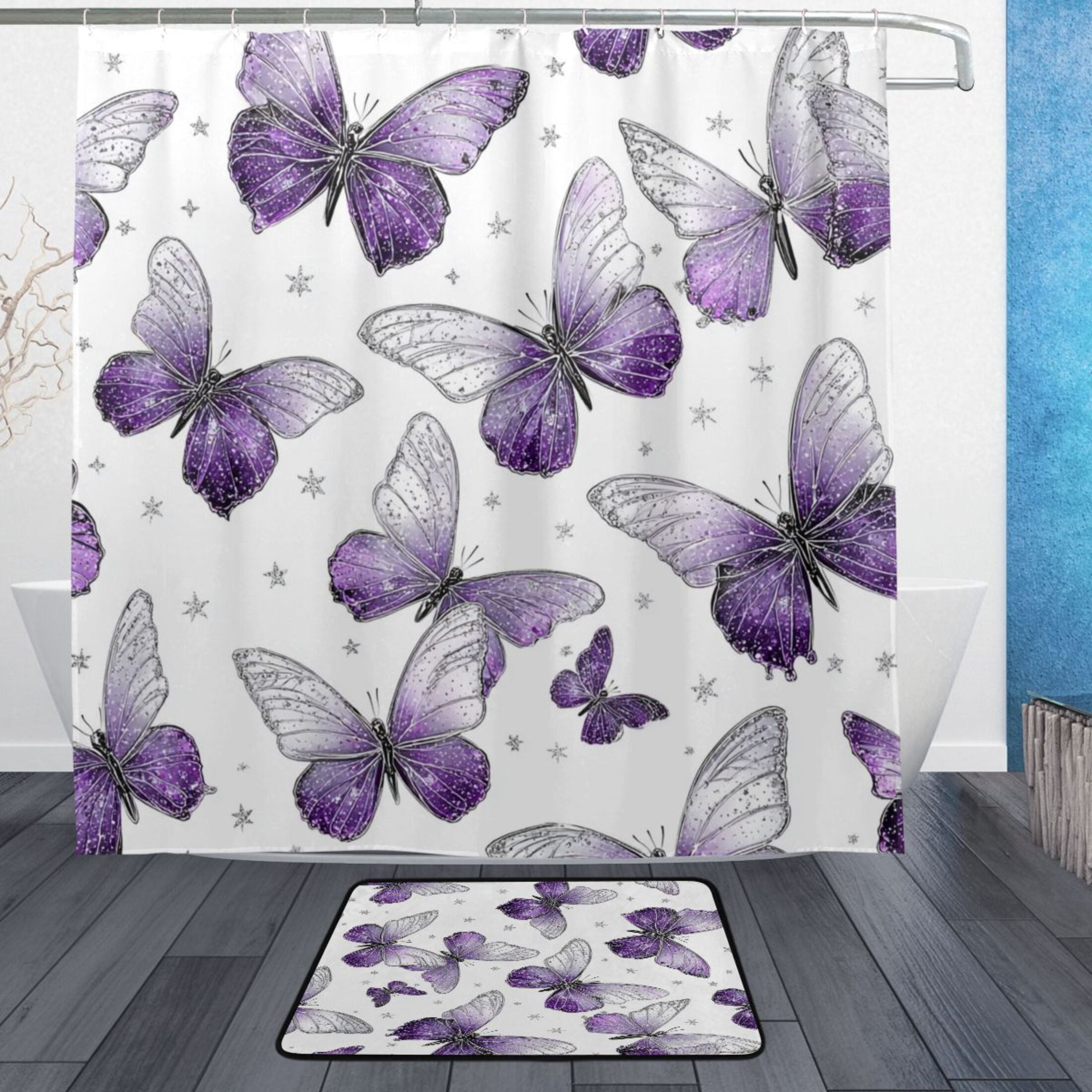 Bathroom Sets Curtain and Rug Sets 23.6x15.7 in Non-Slip Mat and 72x72 ...