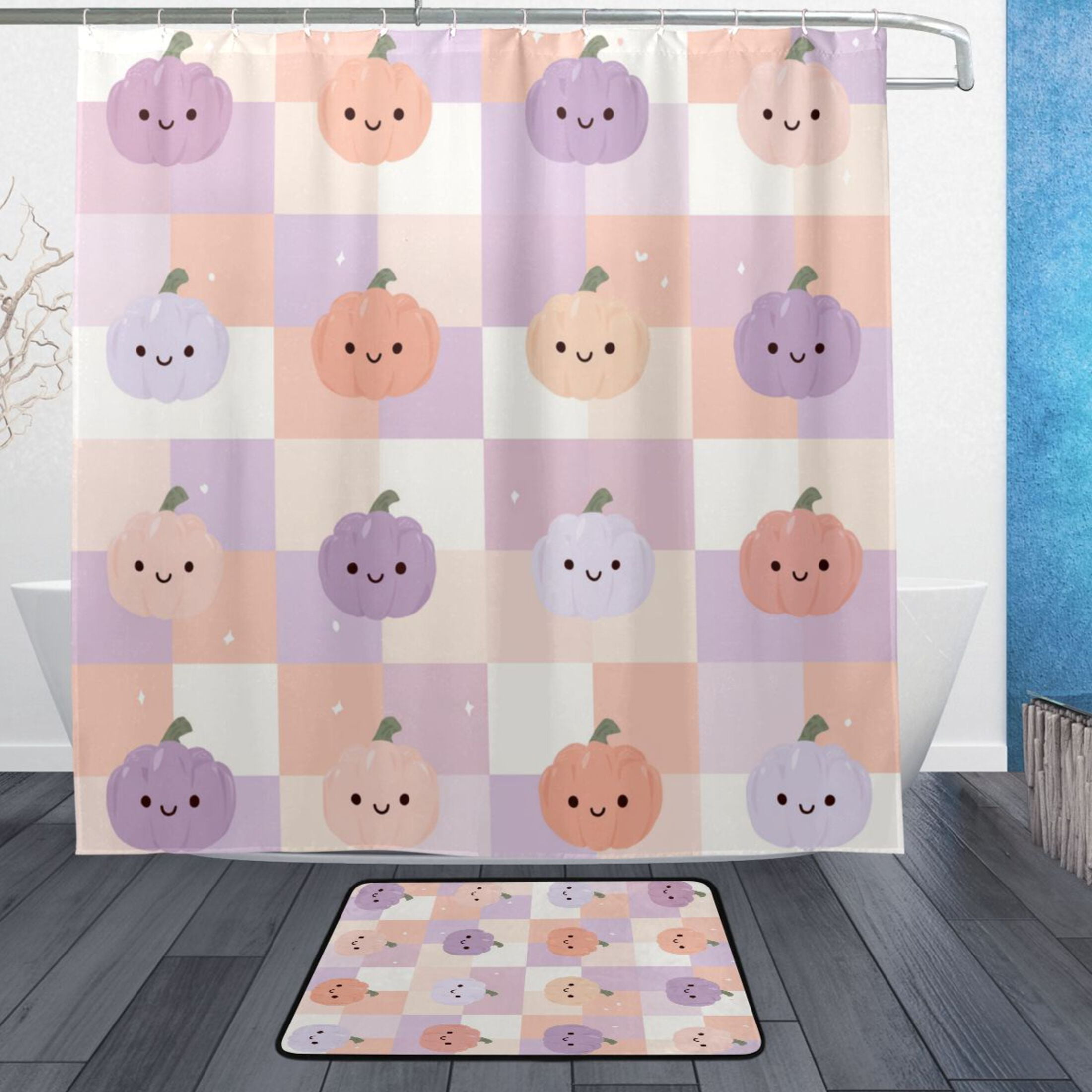 Bathroom Sets Curtain and Rug Sets 23.6x15.7 in Non-Slip Mat and 72x72 ...