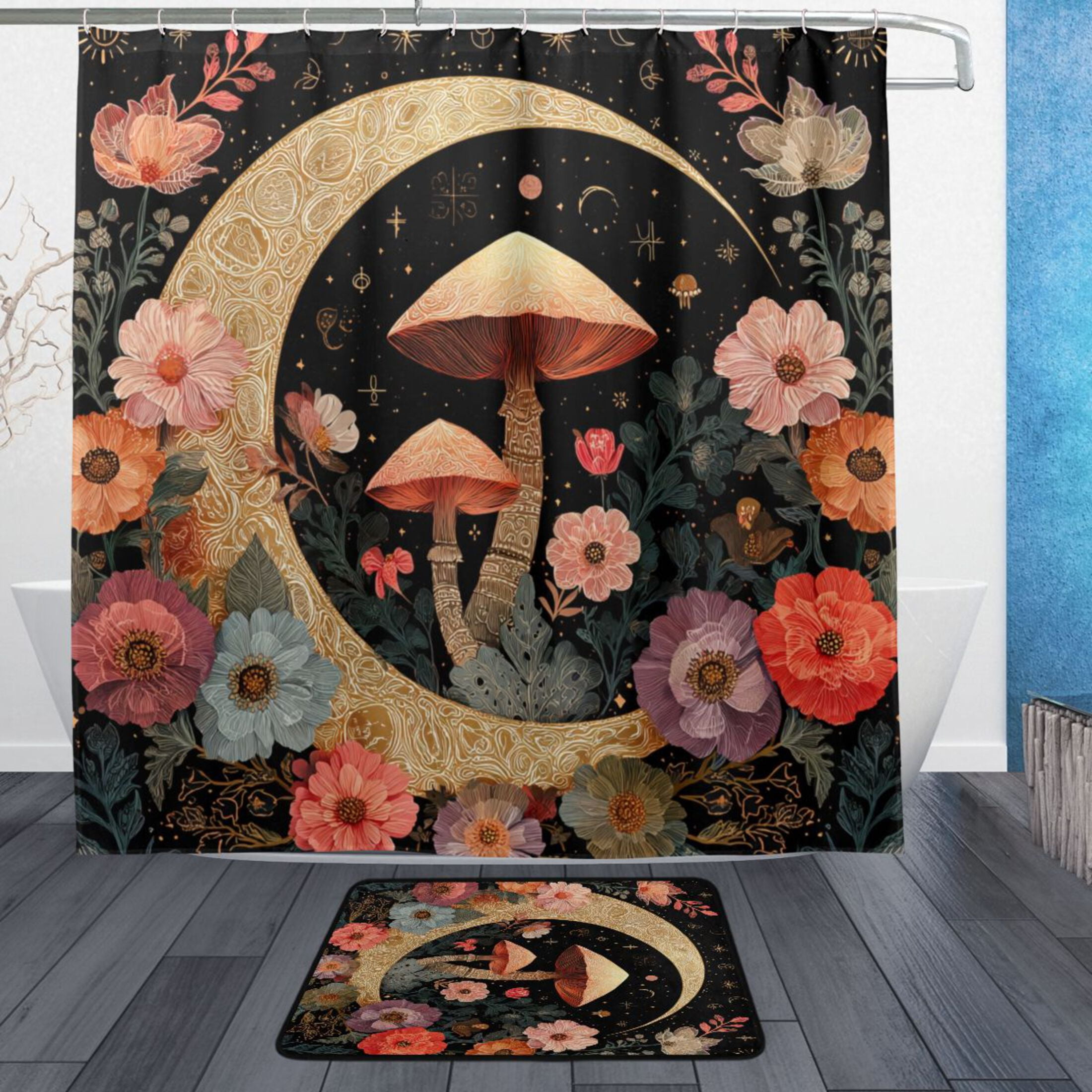 Bathroom Sets Curtain and Rug Sets 23.6x15.7 in Non-Slip Mat and 72x72 ...