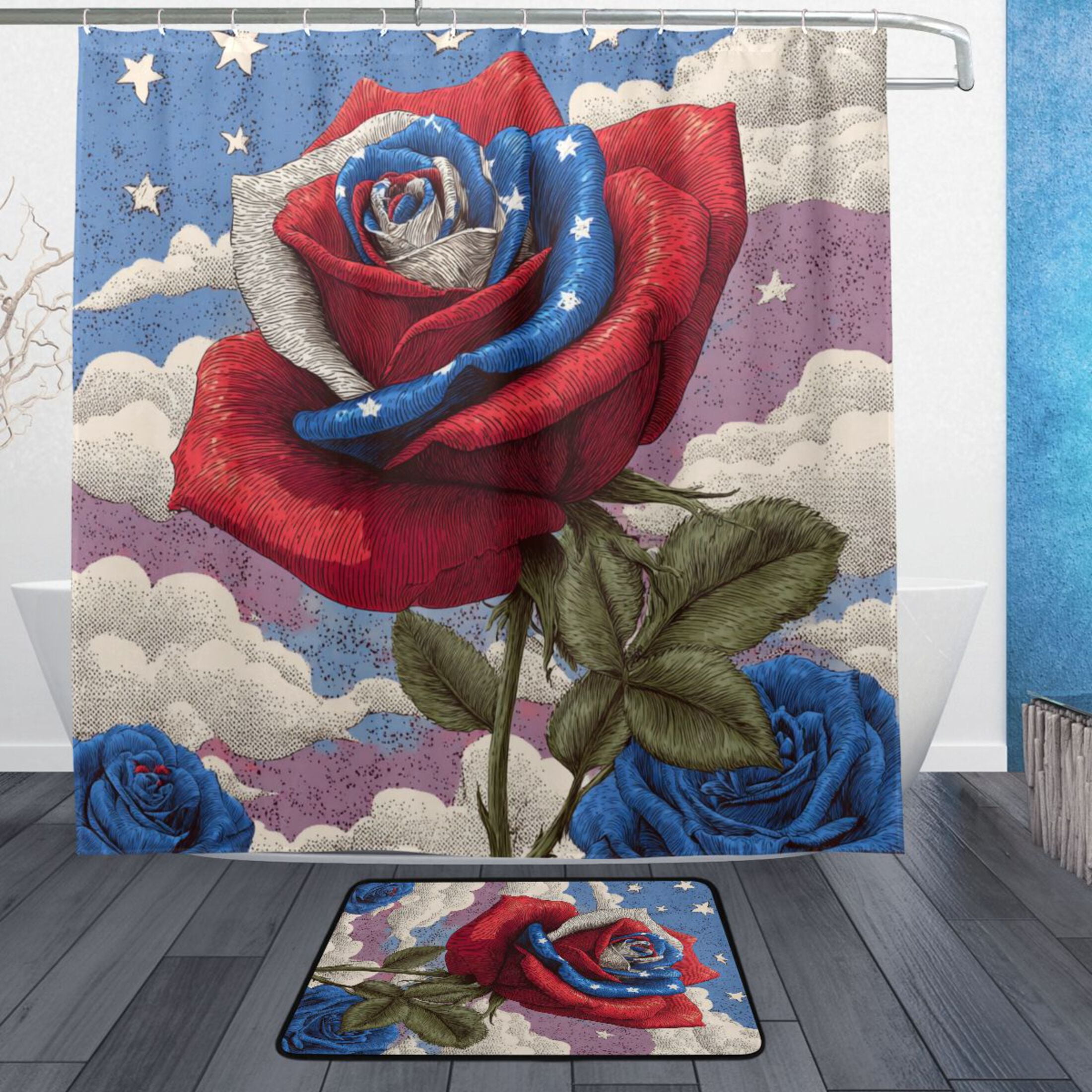 Bathroom Sets Curtain and Rug Sets 23.6x15.7 in Non-Slip Mat and 72x72 ...