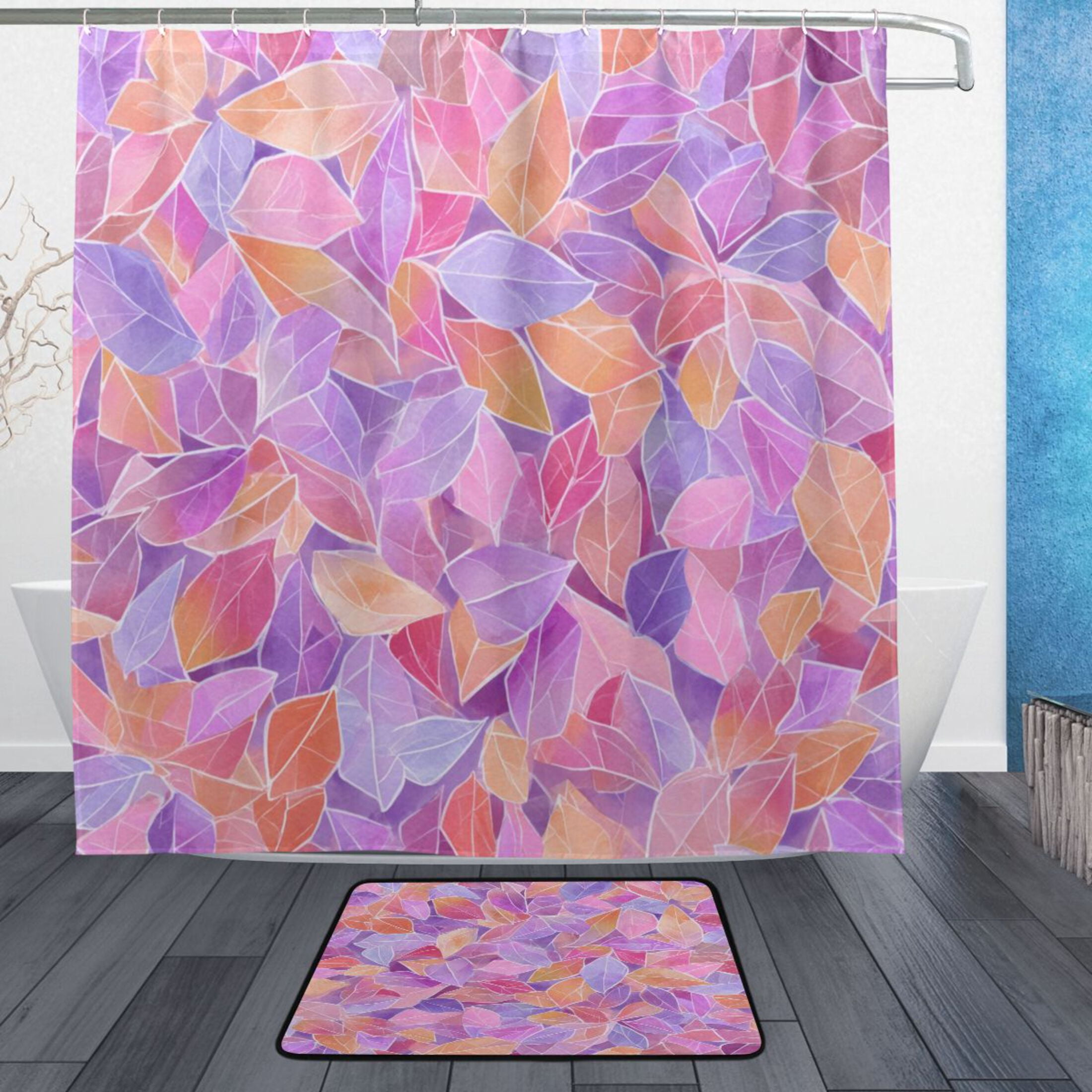 Bathroom Sets Curtain and Rug Sets 23.6x15.7 in Non-Slip Mat and 72x72 ...