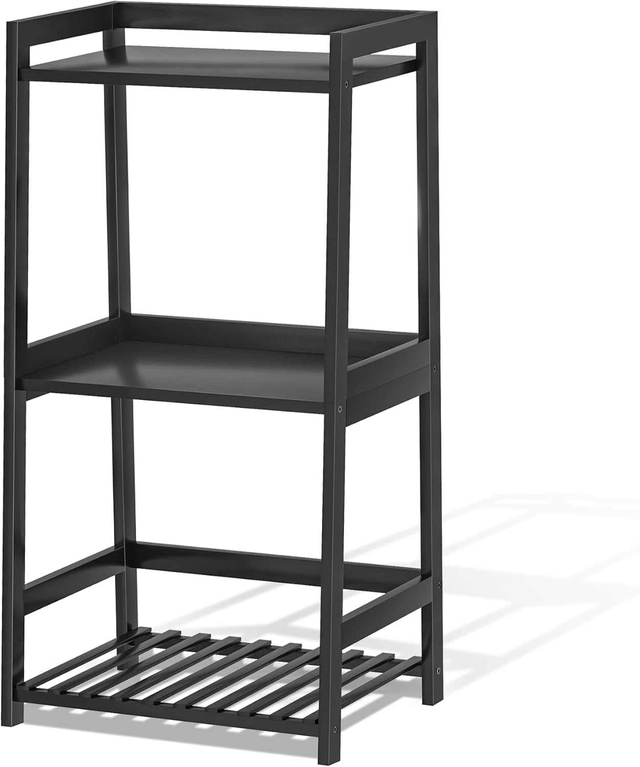Bathroom Shelf, 3 Tier Ladder Shelf Bamboo Nightstand Open Shelving ...