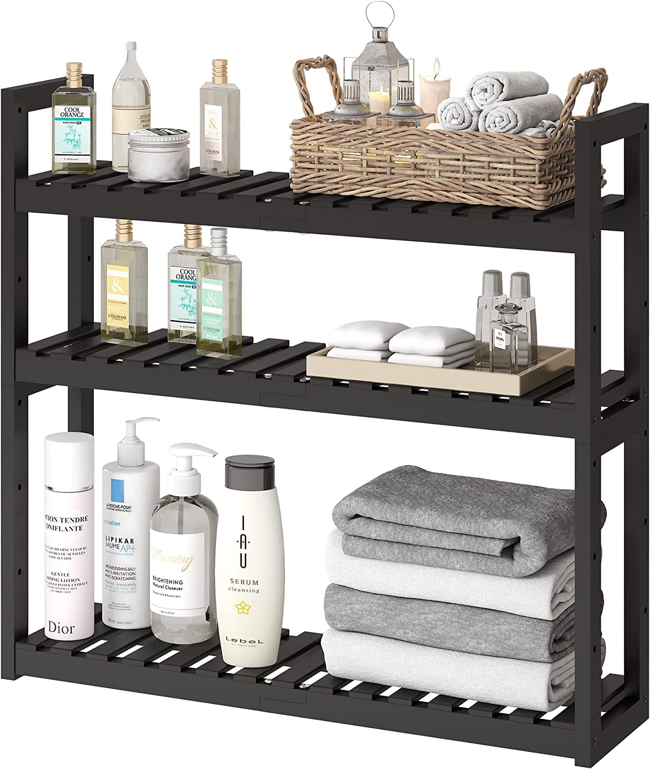 Bathroom Shelf Bamboo Organizer Rack Adjustable 3-Tier Storage Shelf ...